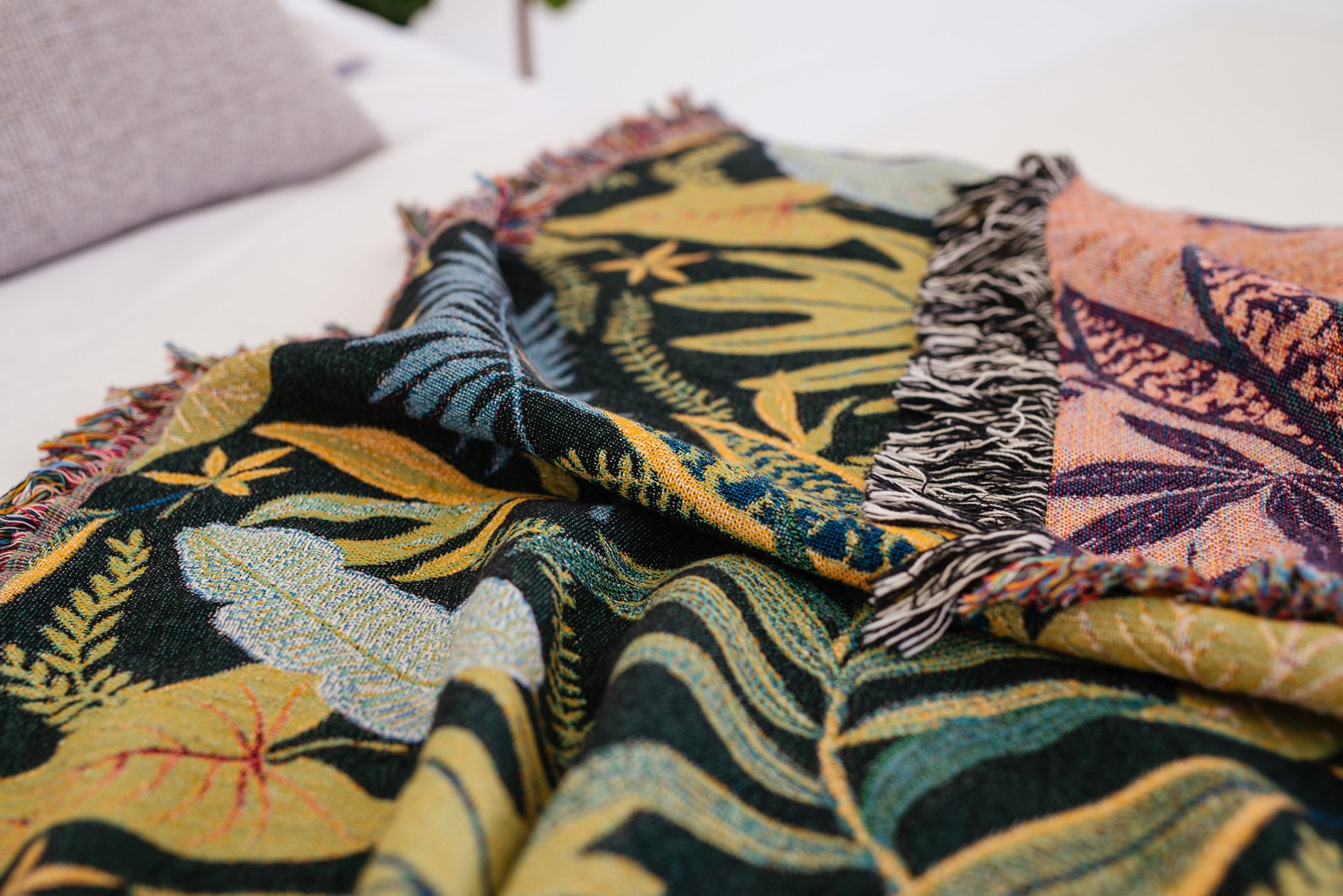 Botanical Leaves Throw Blanket: Leaves Blanket Woven Throw | Etsy