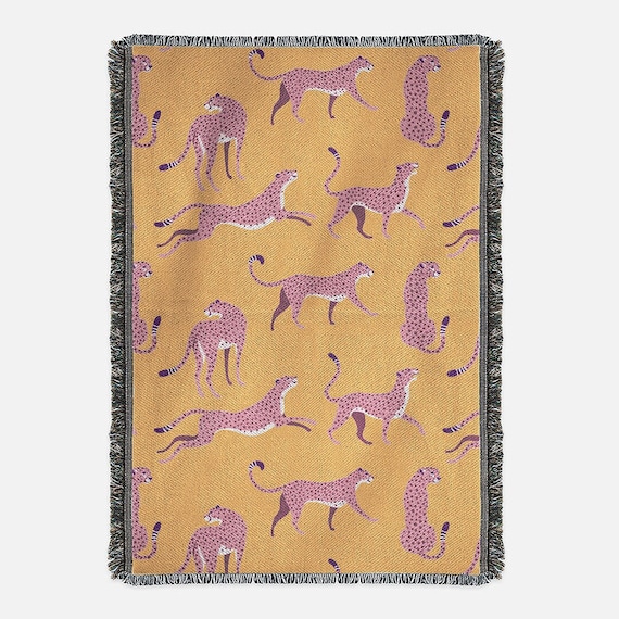 Pink Leopard Throw Blanket: Leopard Blanket Cat Woven - Etsy