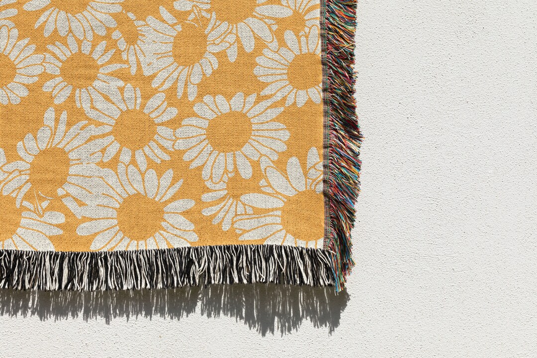 Daisy Flower Throw Blanket: Floral Throw, Woven Throw Blanket, Couch ...