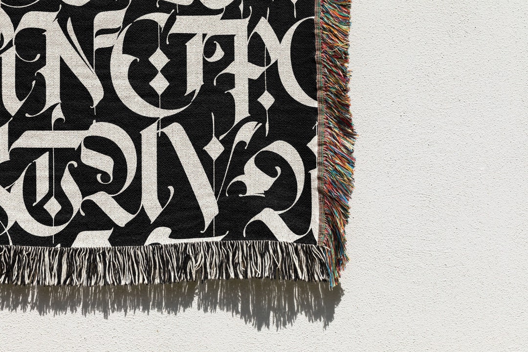 Calligraphy Throw Blanket: Black and White Font, Woven Cotton - Etsy UK