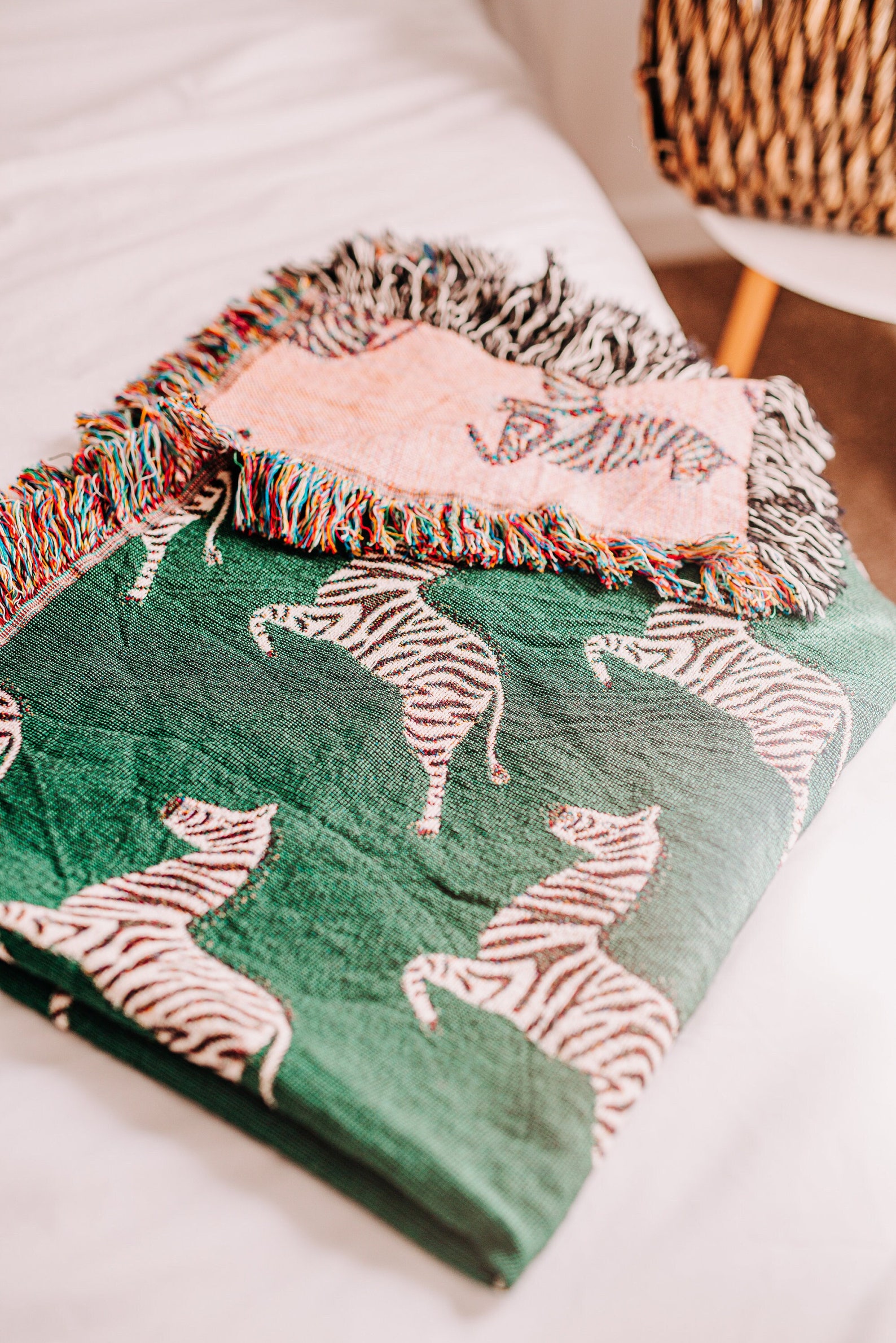 Zebra Blanket: Green Zebra Pattern, Woven Throw Blanket, Wall Tapestry ...