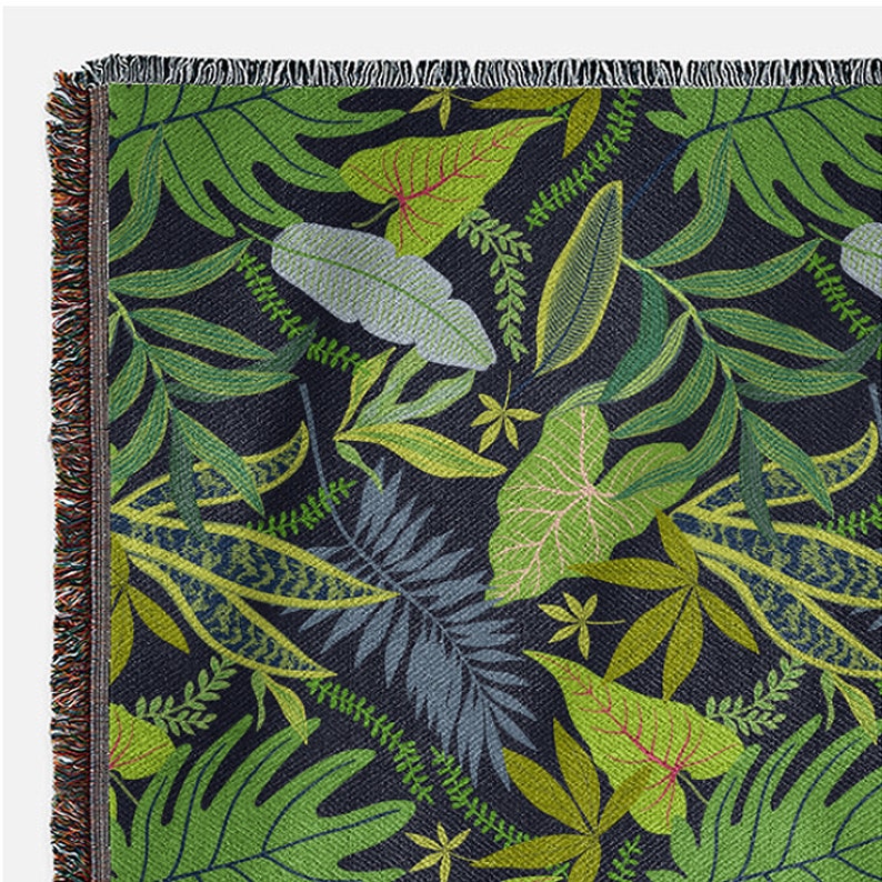Botanical Leaves Throw Blanket: Leaves Blanket Woven Throw | Etsy