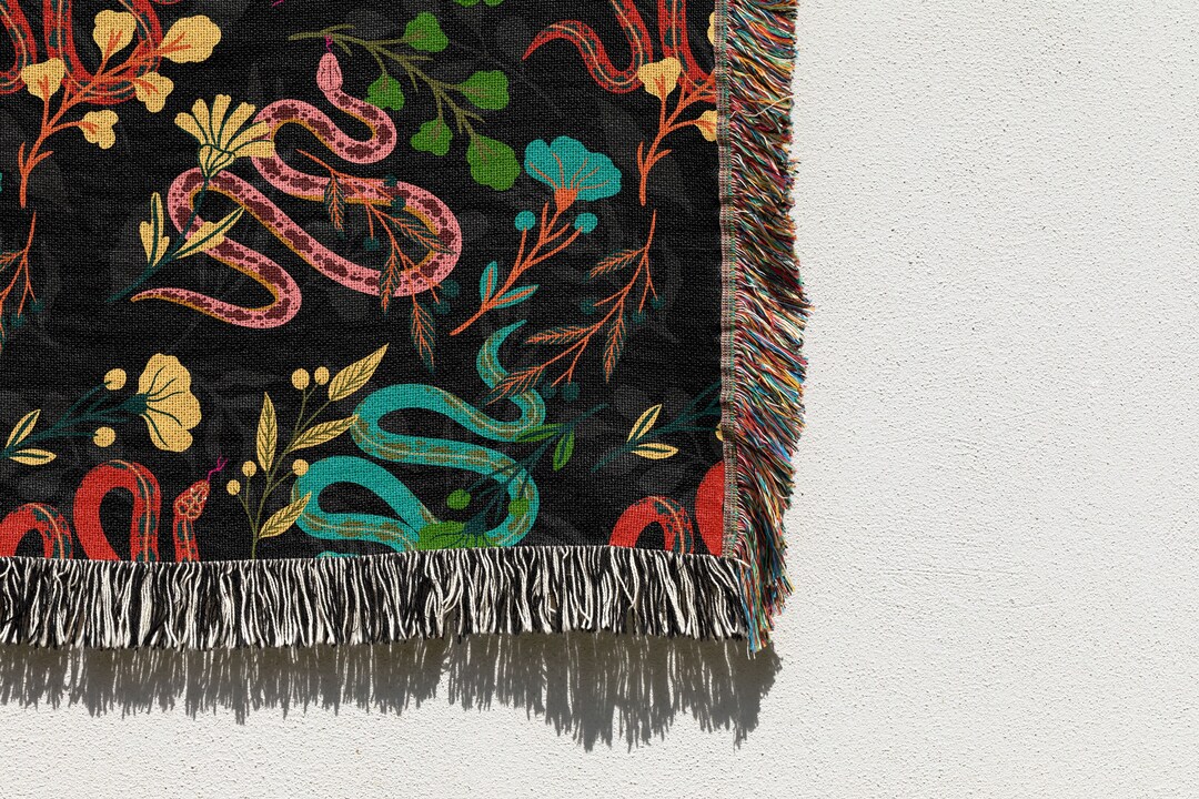 Floral Snakes Throw Blanket: Animal Blanket, Snakes Blanket, Woven ...
