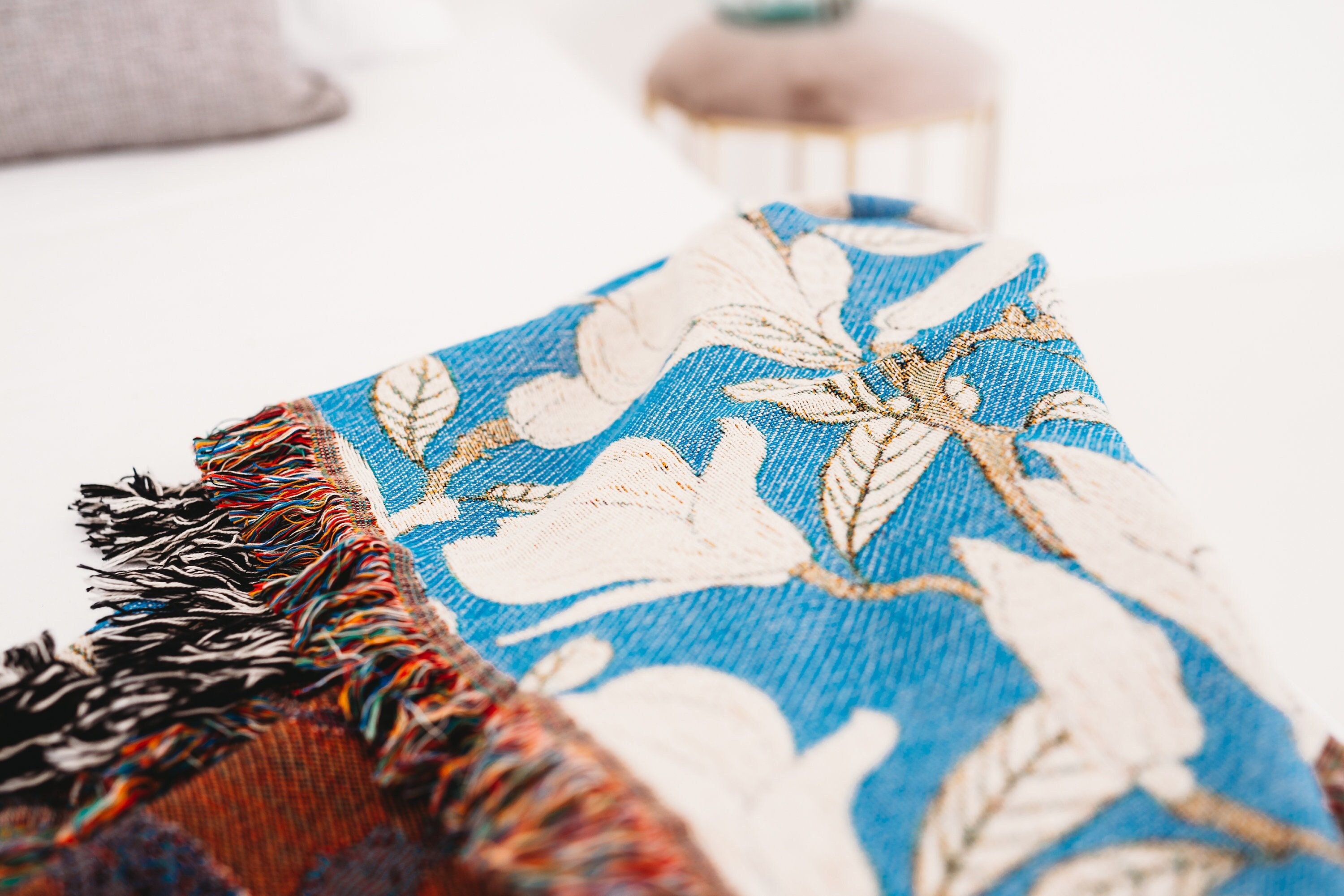 White Flower Throw Blanket: Floral Throw Woven Throw Blanket | Etsy