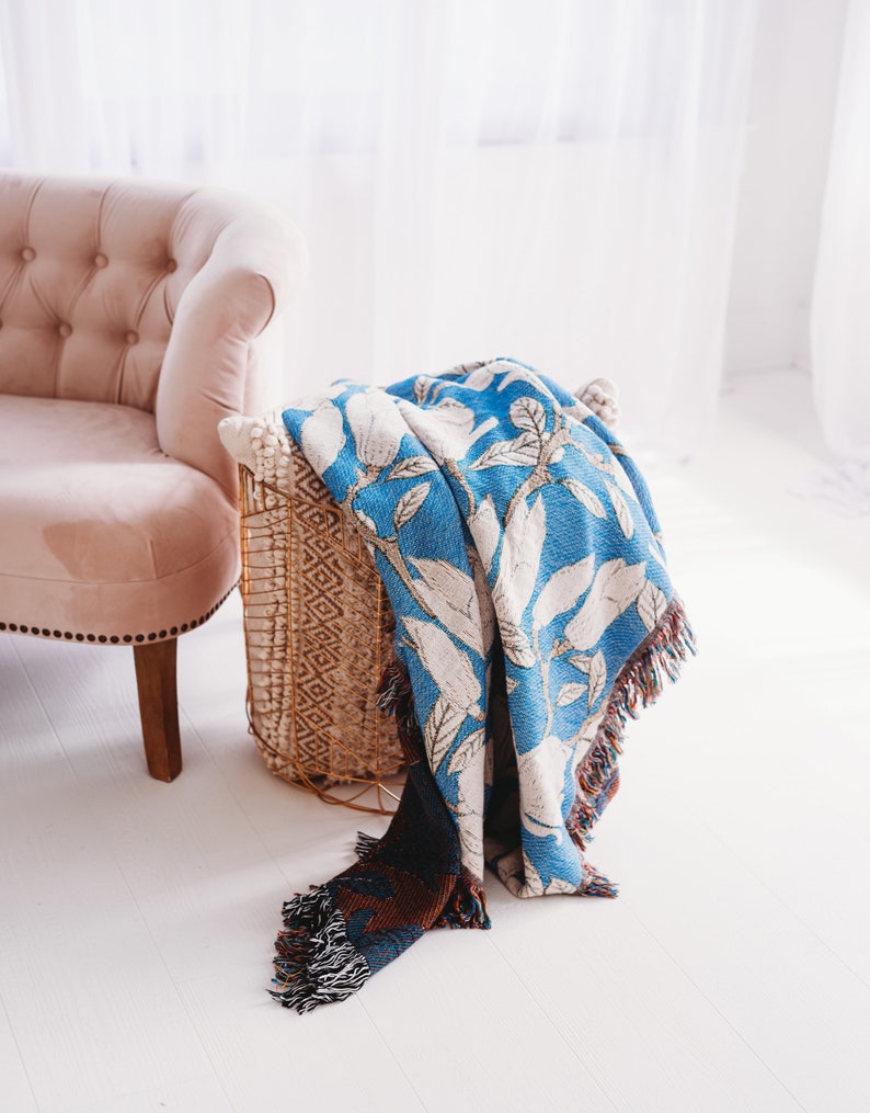 White Flower Throw Blanket: Floral Throw Woven Throw Blanket | Etsy