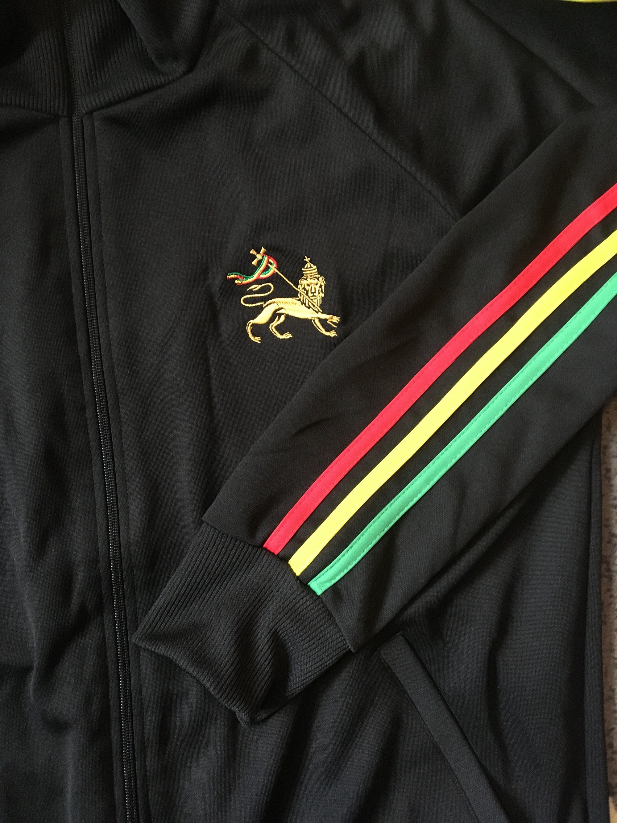 Rasta Stripe Zip up Track Jacket With Lion Motif | Etsy