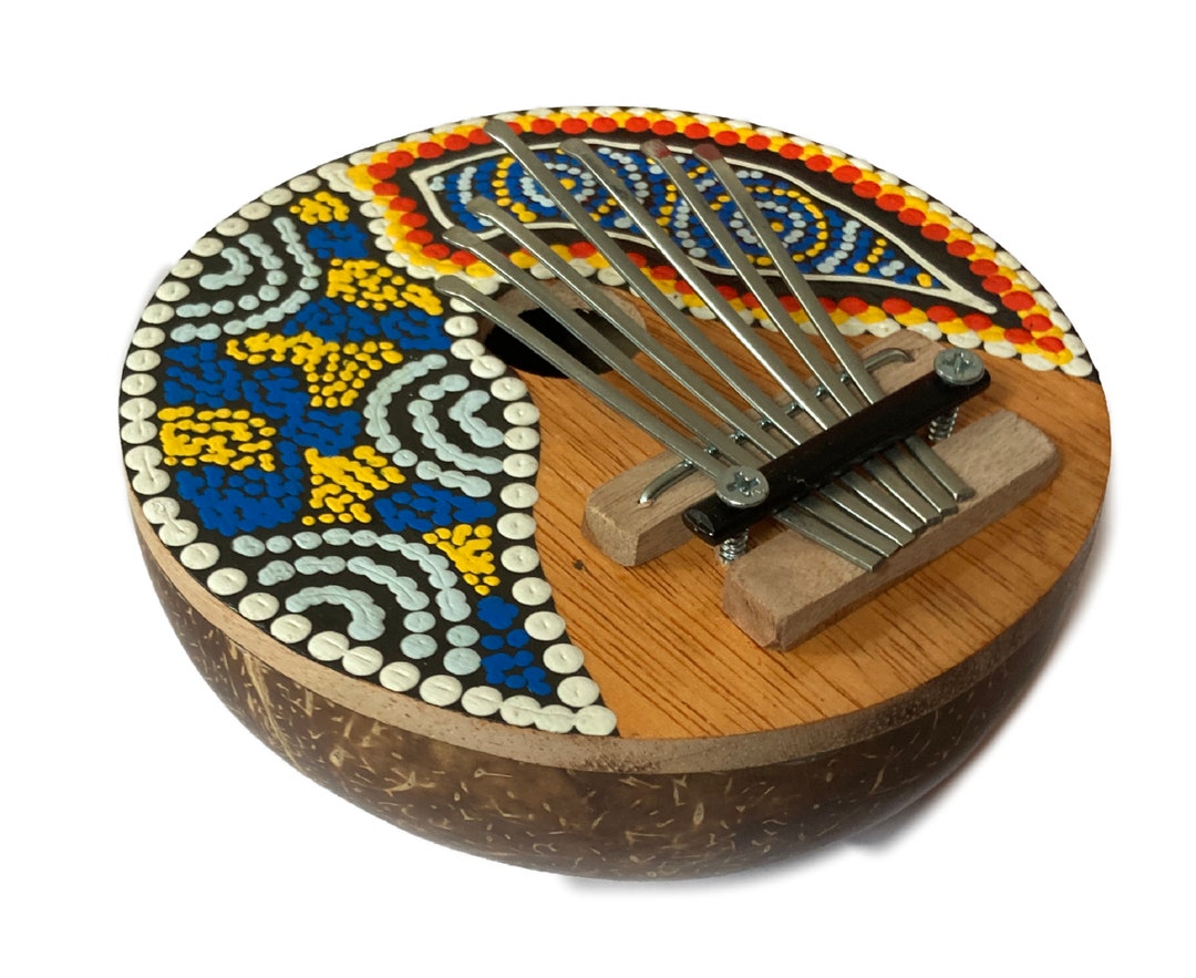 Hand Painted or Plain Wood and Coconut Karimba Kalimba Thumb Piano Harp ...