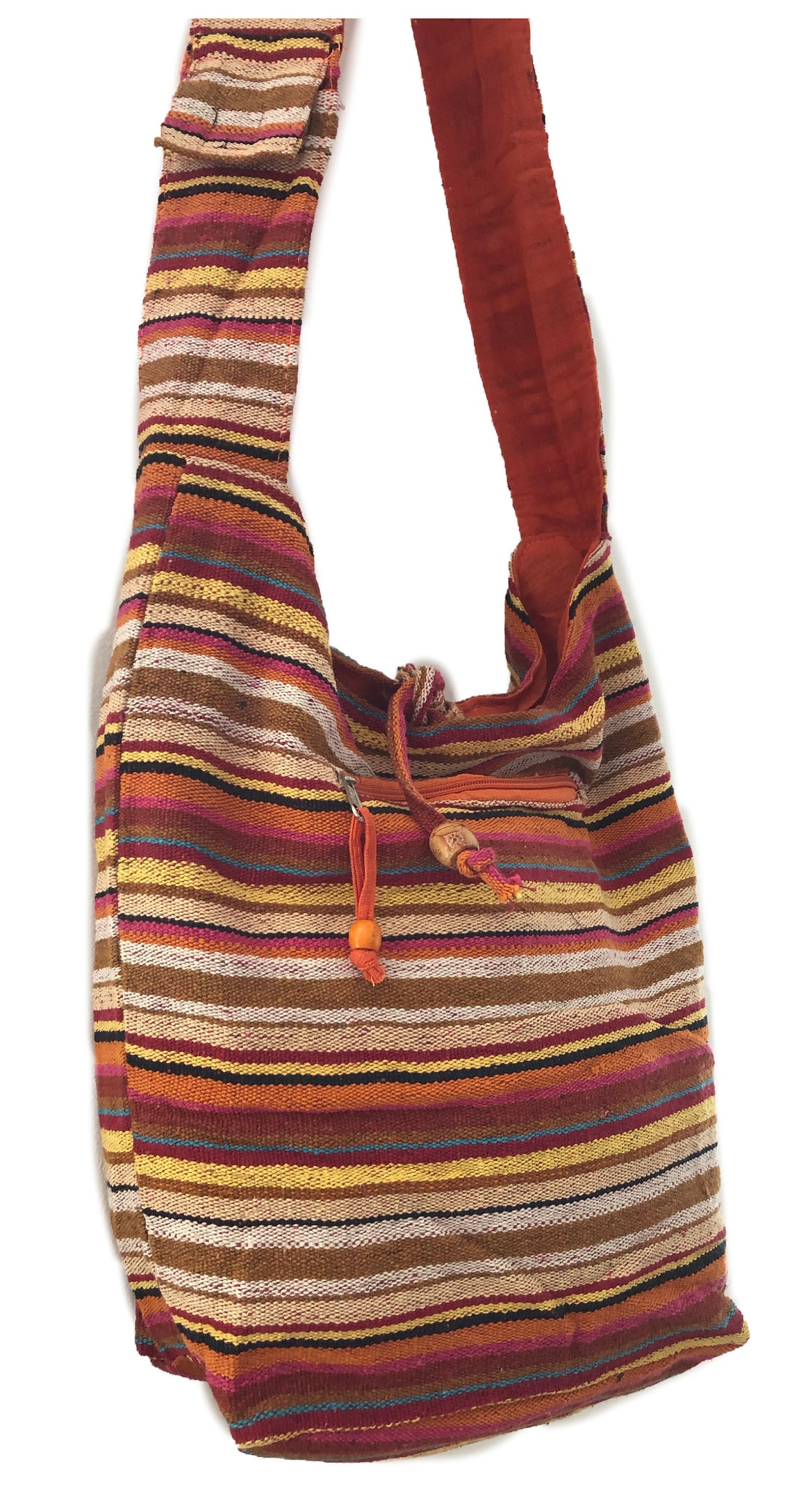 Cotton Shoulder Bag with Stripe Design and Bead Detail Sling | Etsy