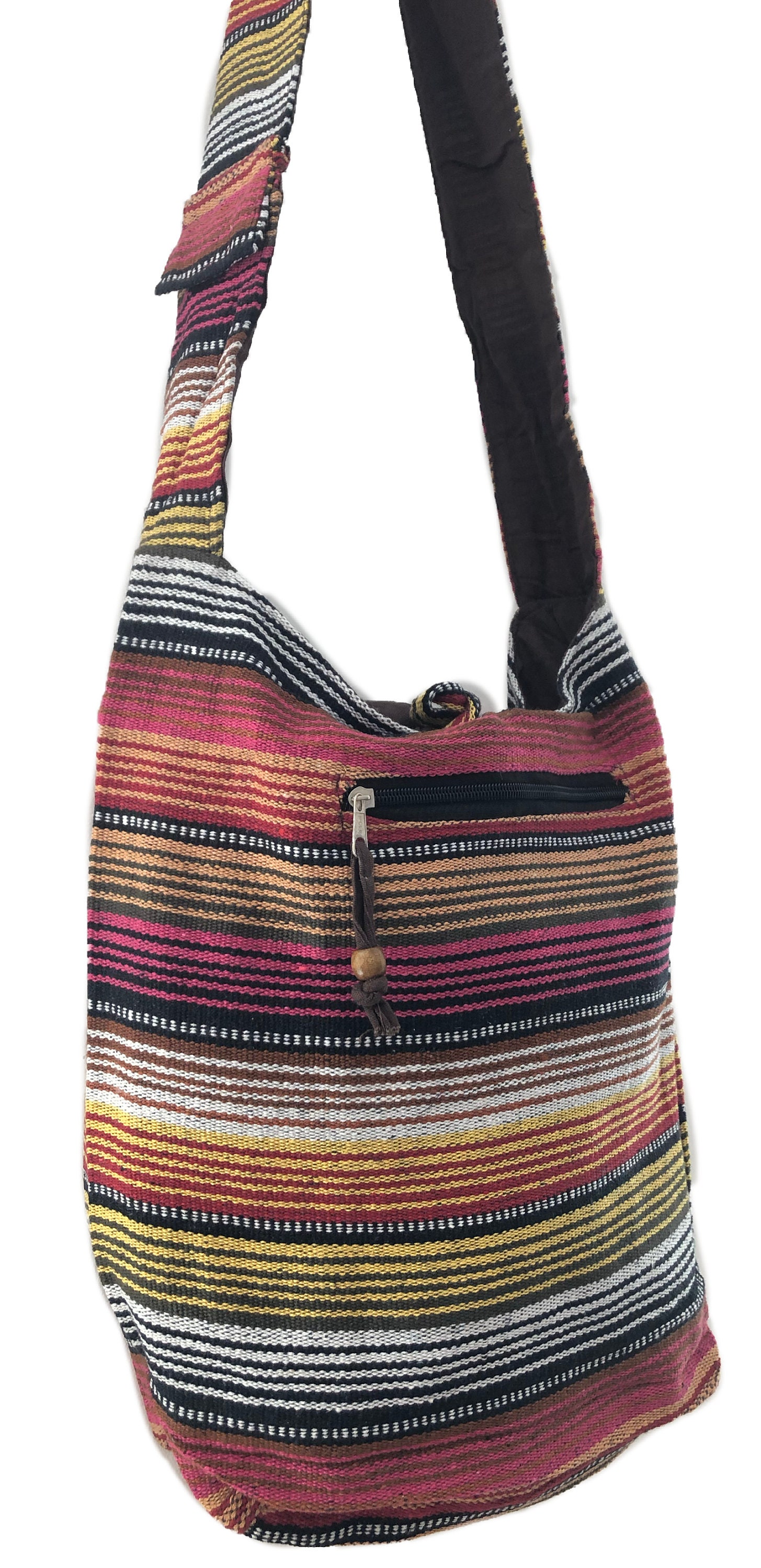Cotton Shoulder Bag with Stripe Design and Bead Detail Sling | Etsy