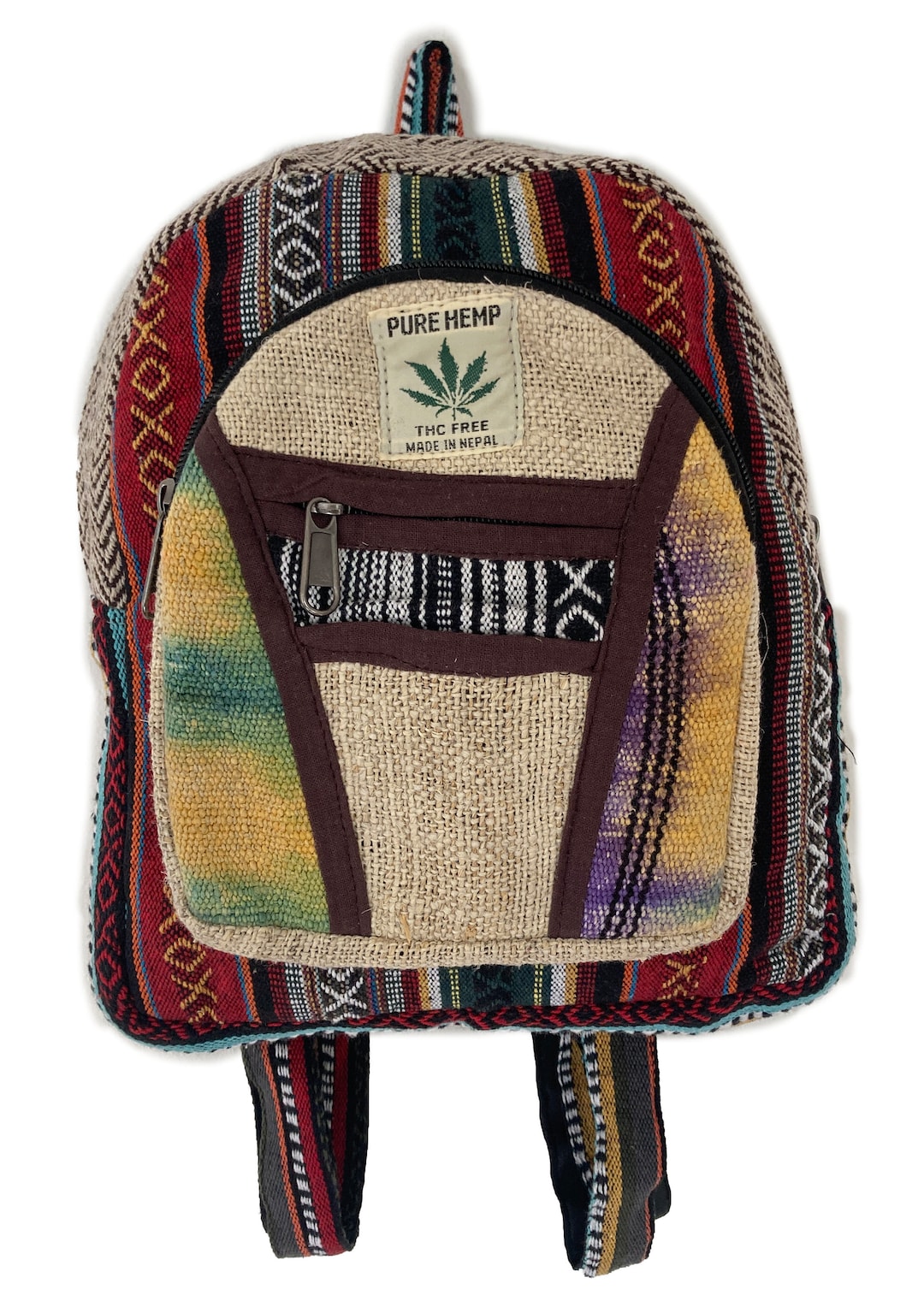 Mini 100% Pure Hemp Backpack With Gheri Stripe and Large Outer Pocket ...