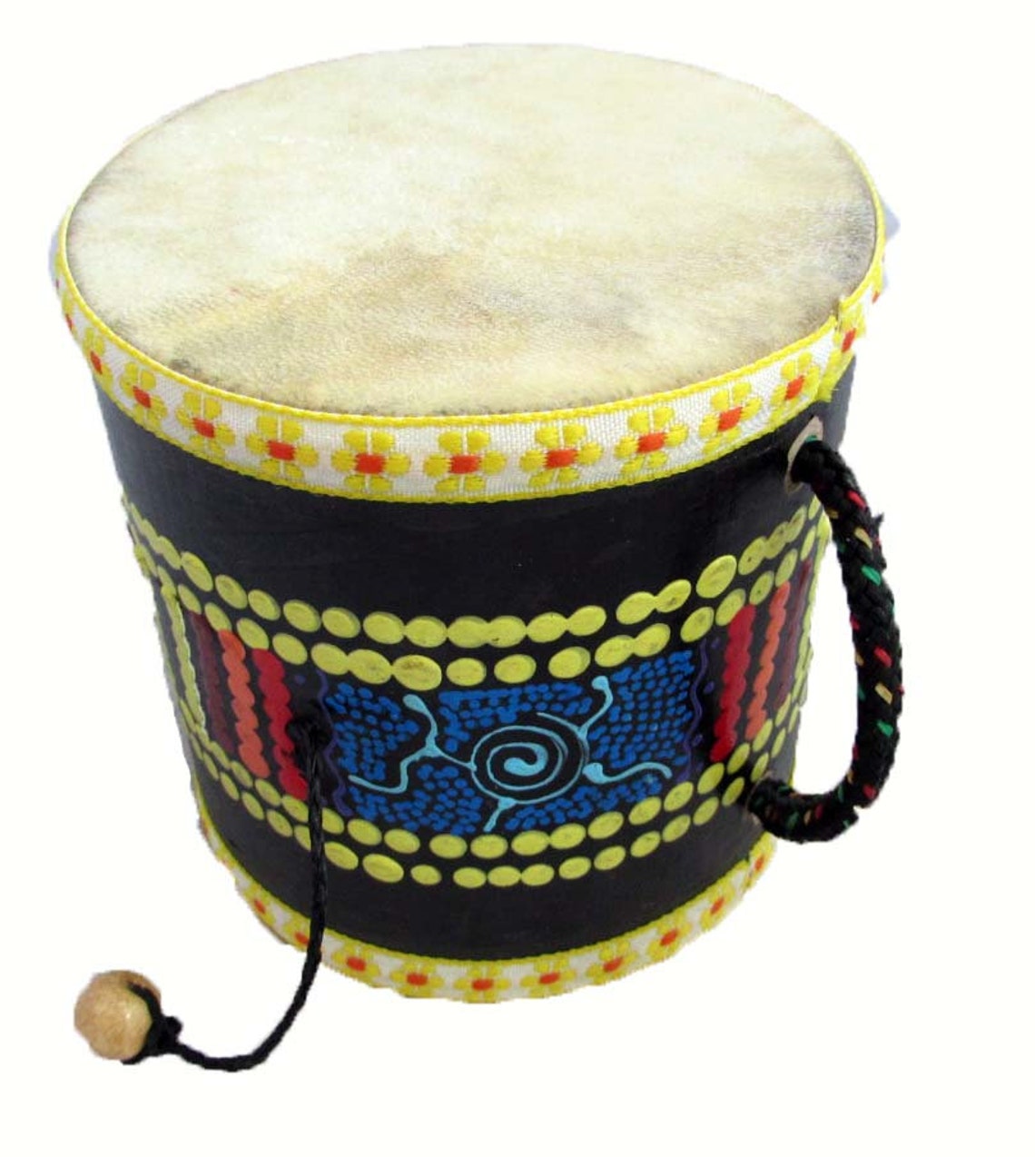Small Hand Held Monkey Drum Instrument With Hand Painted Aboriginal Dot ...