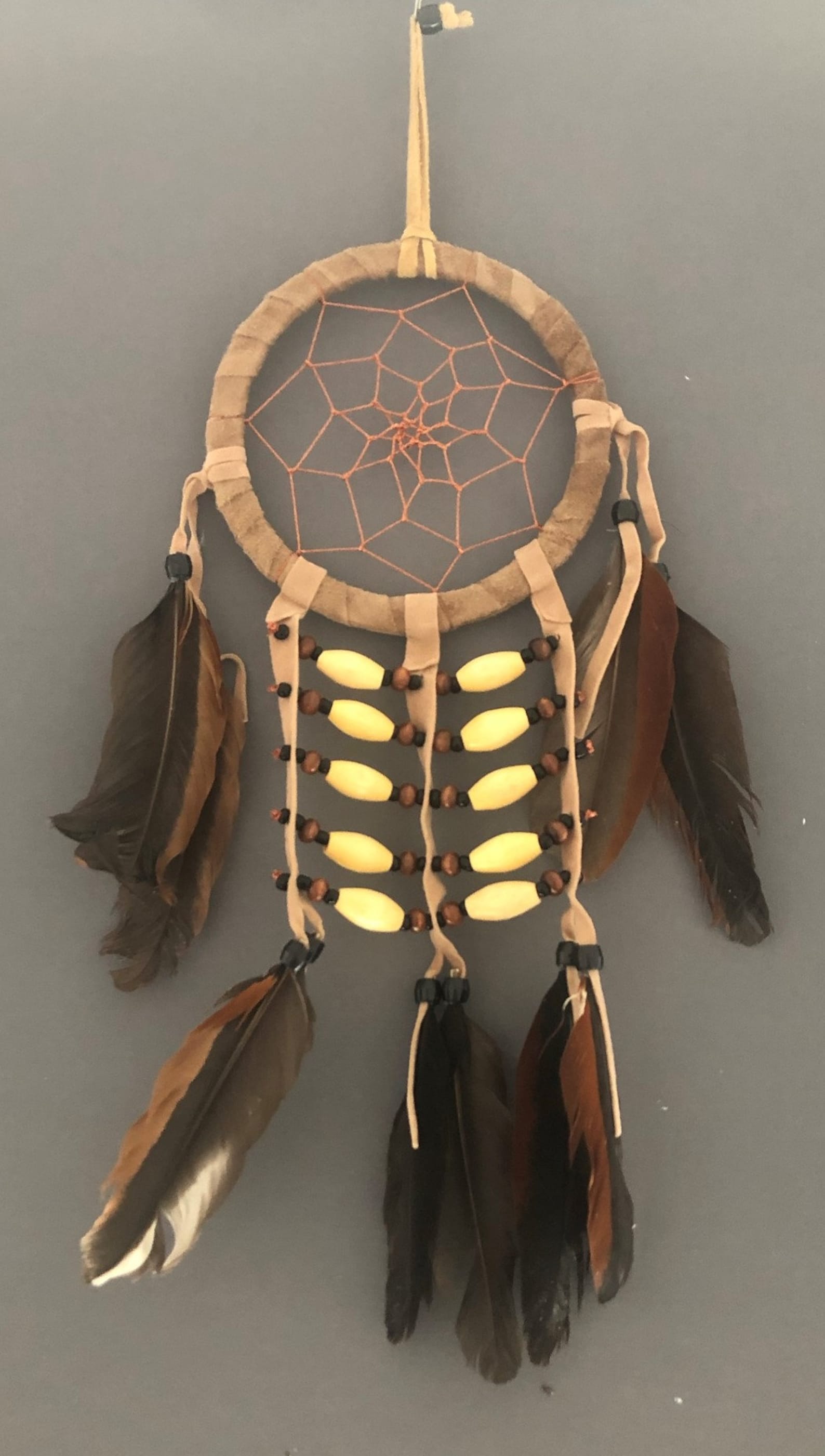 Traditional Dream Catcher With Woven Suede, Cotton Web and Long Bone ...