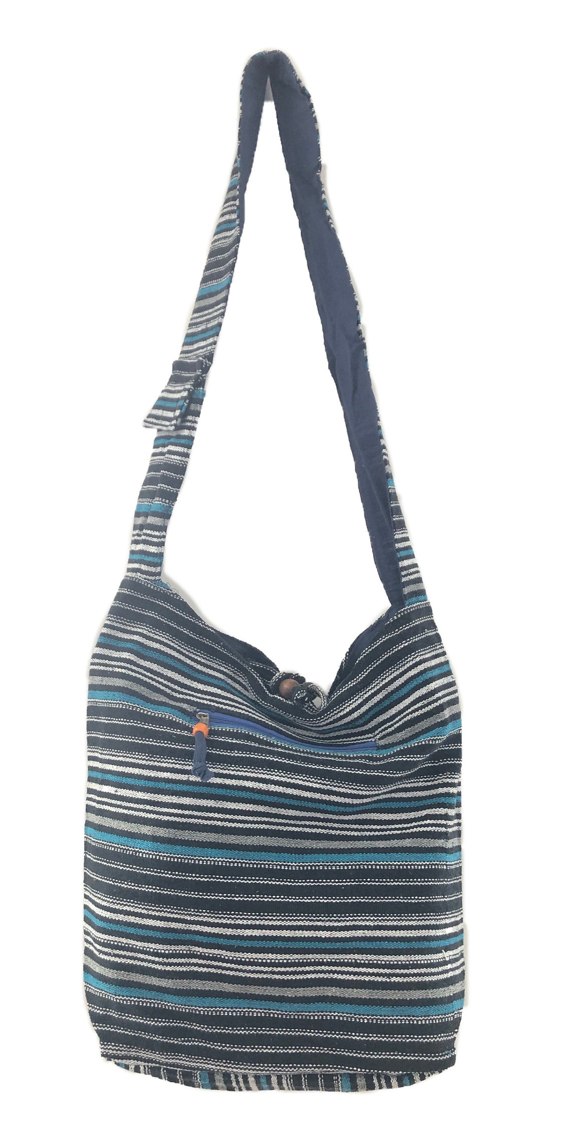 Cotton Shoulder Bag with Stripe Design and Bead Detail Sling | Etsy