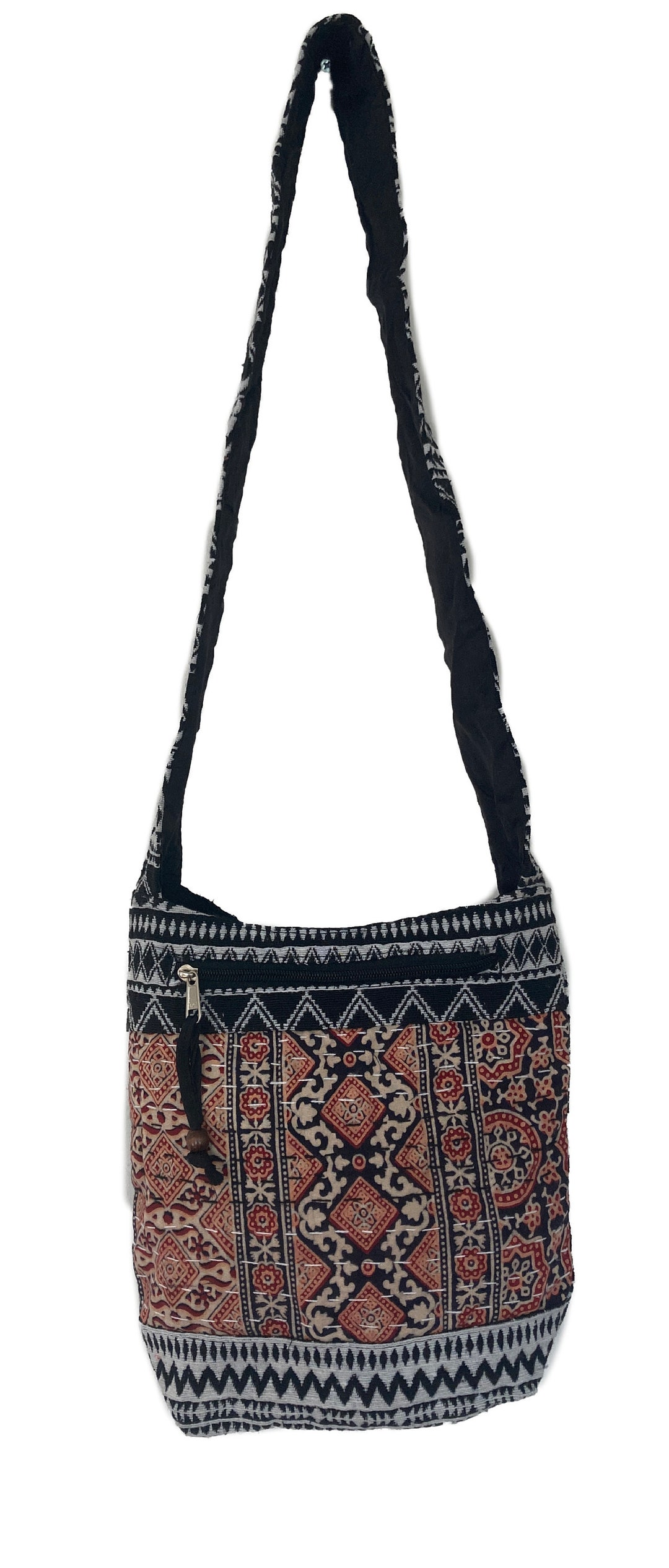 Small Cotton Shoulder Sling Bag With Jacquard and Kantha Stitch Boho ...