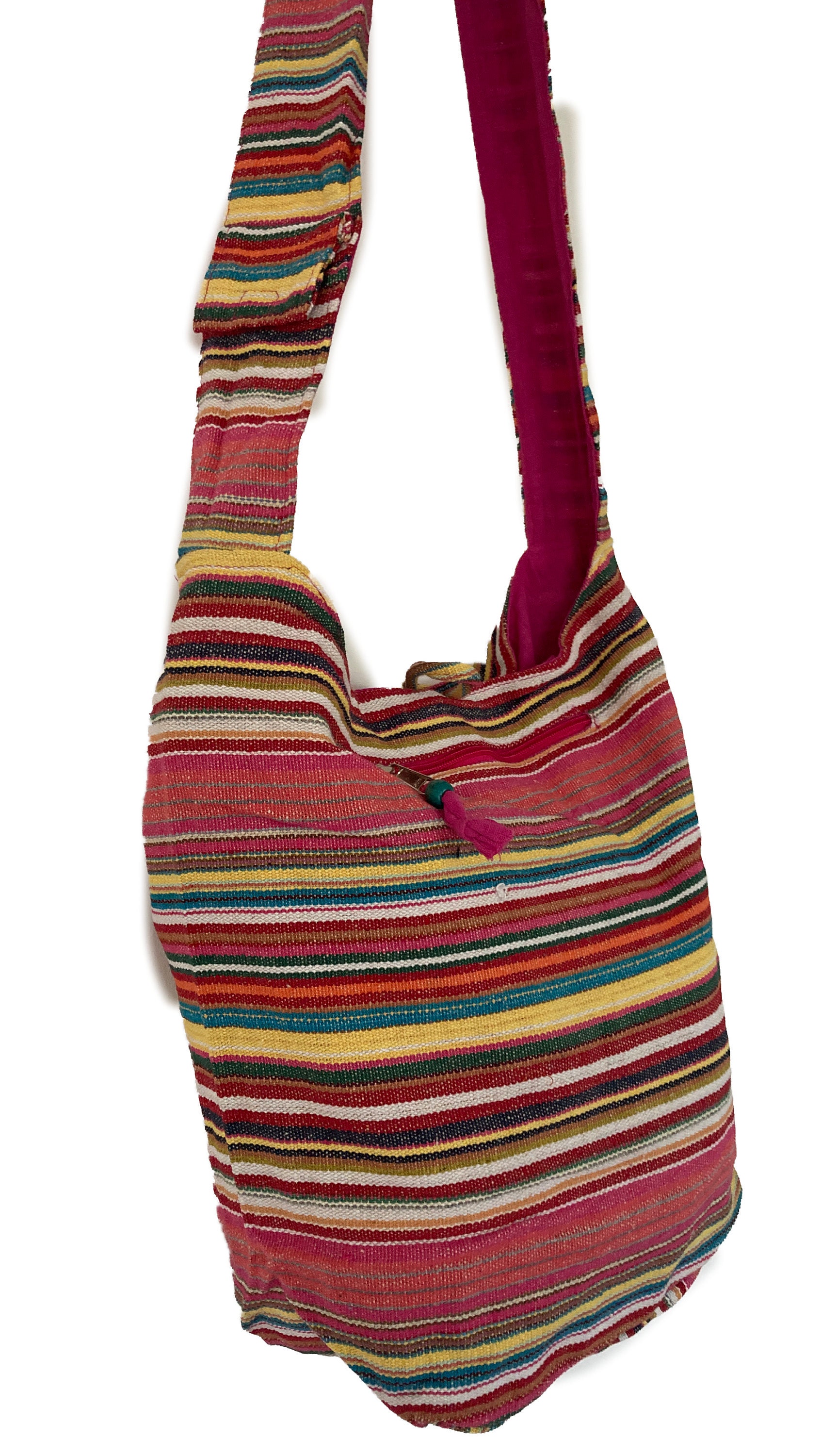 Cotton Shoulder Bag With Stripe Design and Bead Detail Sling Handbag ...