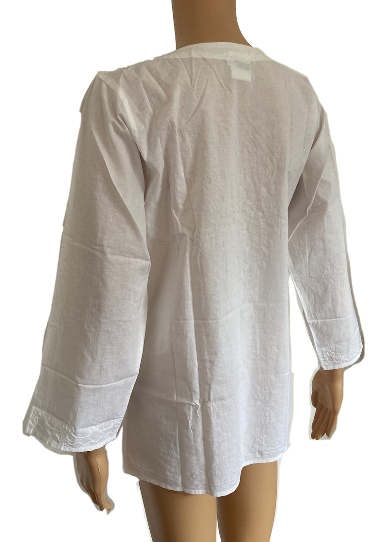 100% White Cotton Top With Embroidery Detail and 3/4 Length Sleeves ...