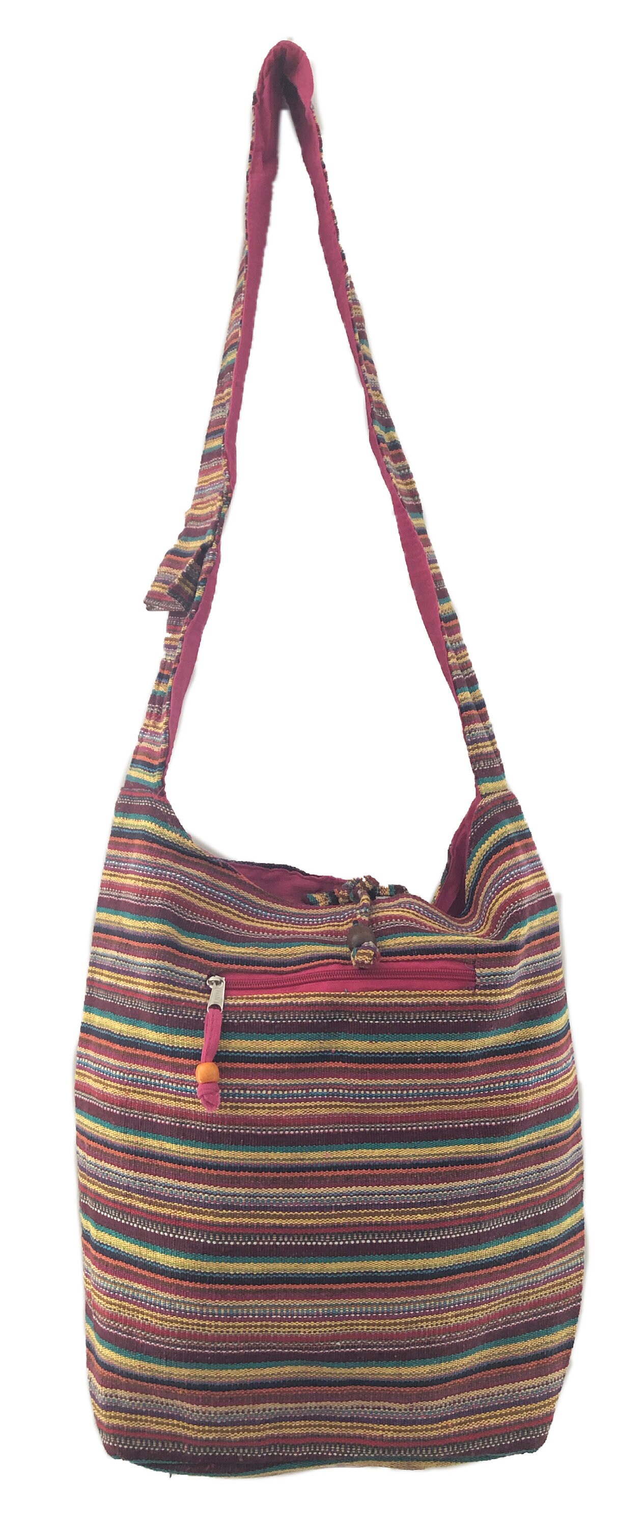 Cotton Shoulder Bag with Stripe Design and Bead Detail Sling | Etsy