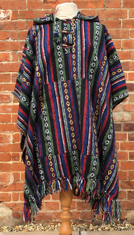 Poncho Hooded Cape 100% Soft Brush Cotton with Gheri Stripe | Etsy