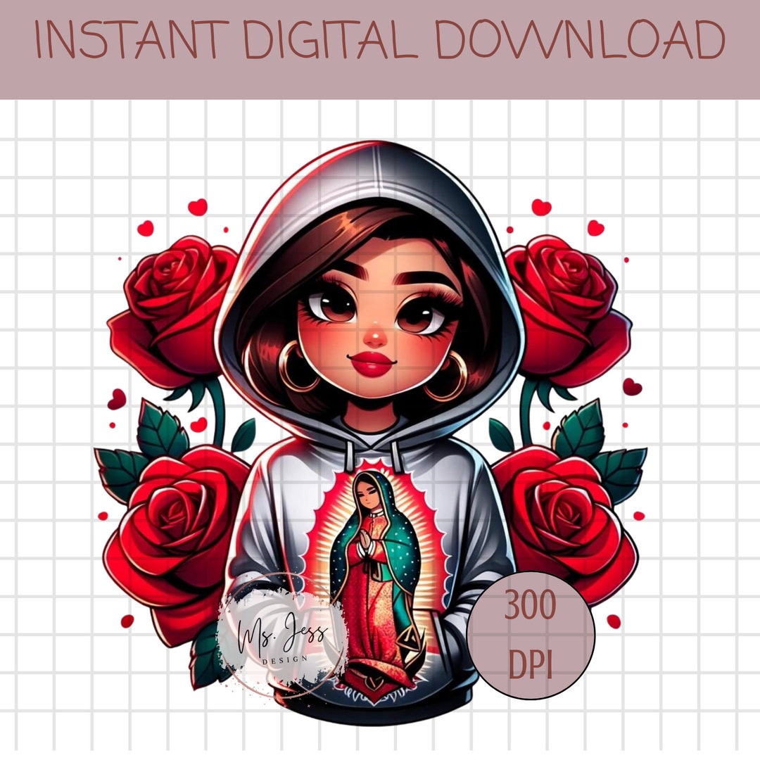 Chicana Woman With Virgin Mary Hoodie, Chicana PNG, Brown Love, Red ...