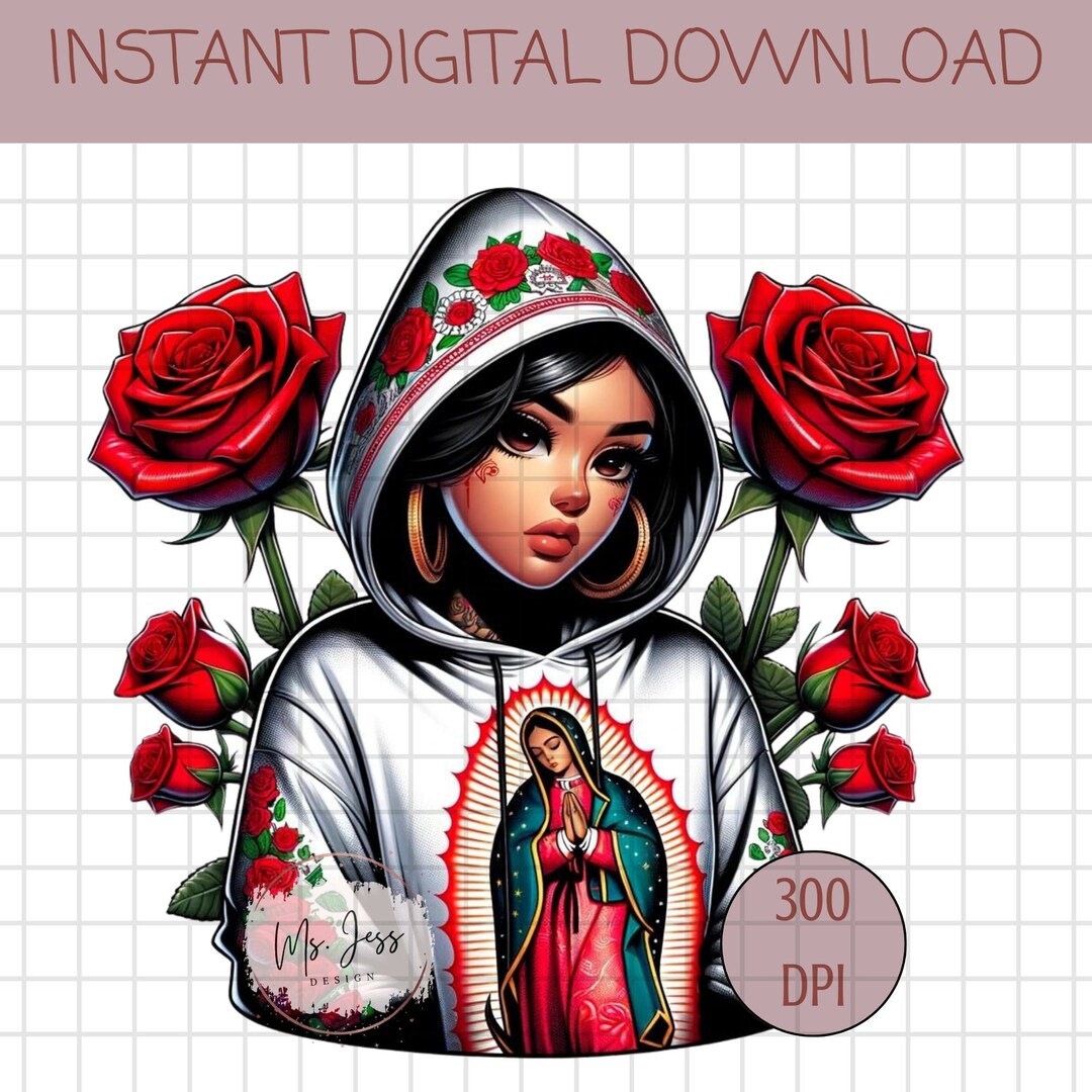 Chicana Woman With Virgin Mary Hoodie, Chicana PNG, Brown Love, Red ...
