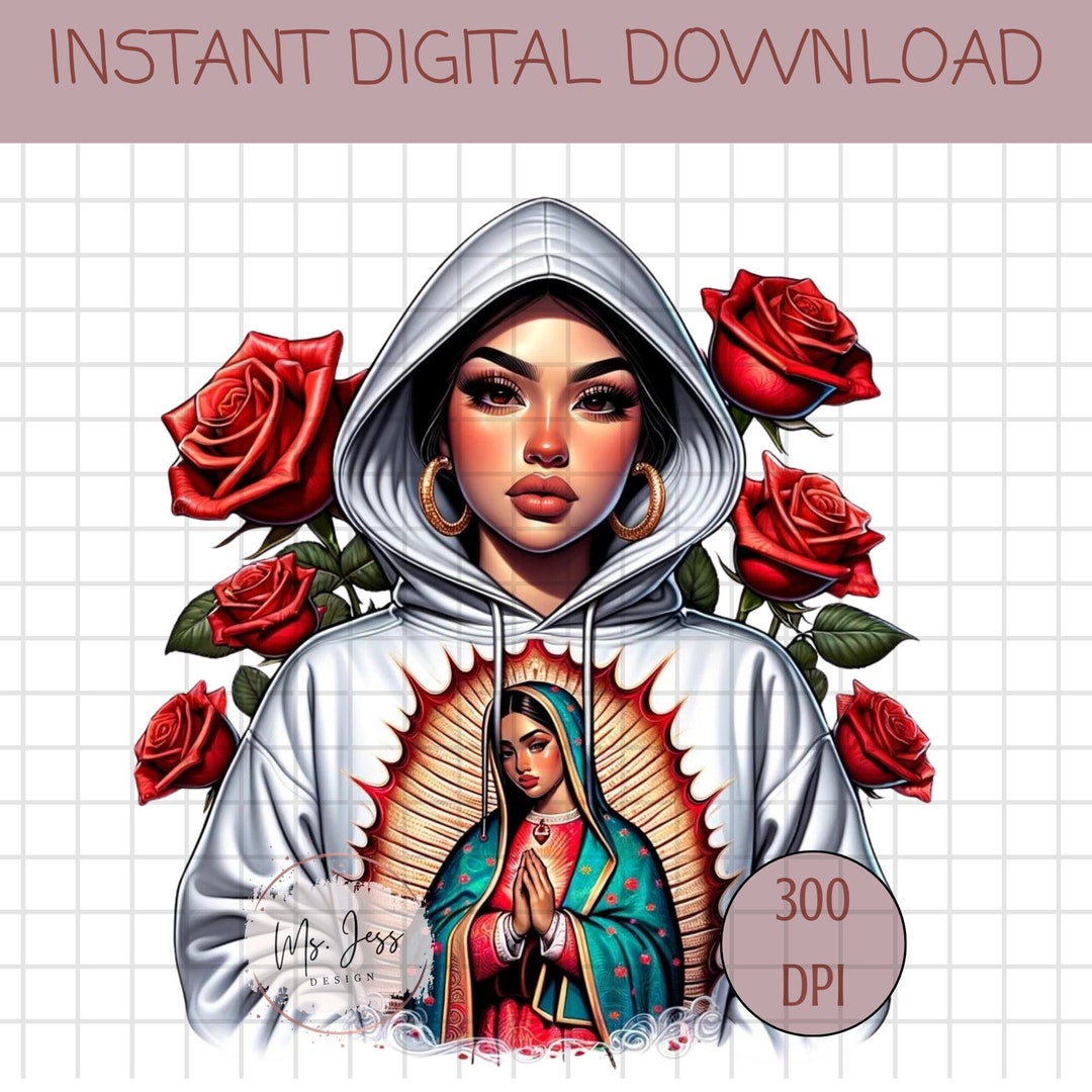 Chicana Woman With Virgin Mary Hoodie, Chicana PNG, Brown Love, Red ...