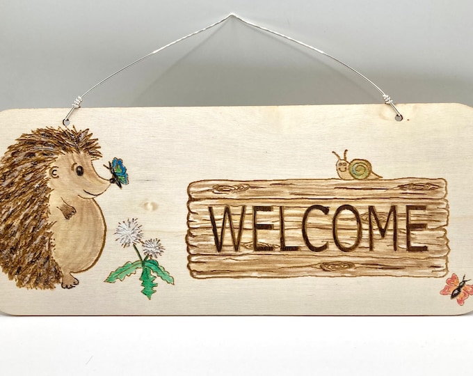 Hedgehog “welcome” Wood Sign. Original Art , Hand Painted. A Donation ...