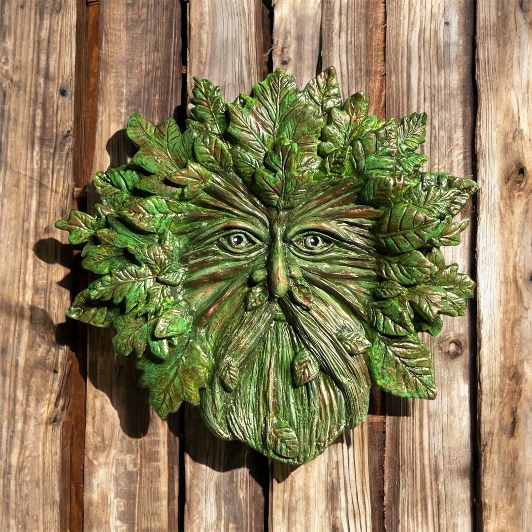 Green Man Wall Plaque , Hand Made and Hand Painted Polymer Clay Wall ...