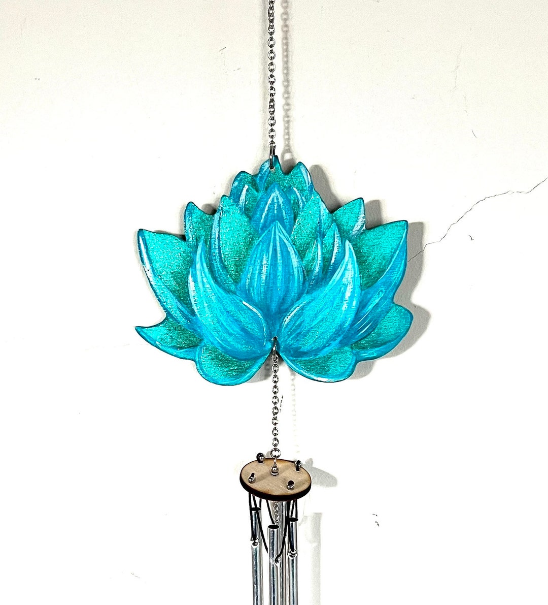 Lotus Flower Wind Chime, Wooden Flower Laser Cut and Hand Painted ...