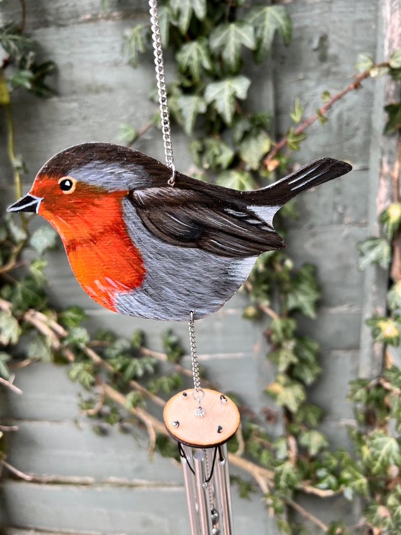 Robin Wind Chime, Original Art , Laser Cut Hand Painted Wooden Robin ...