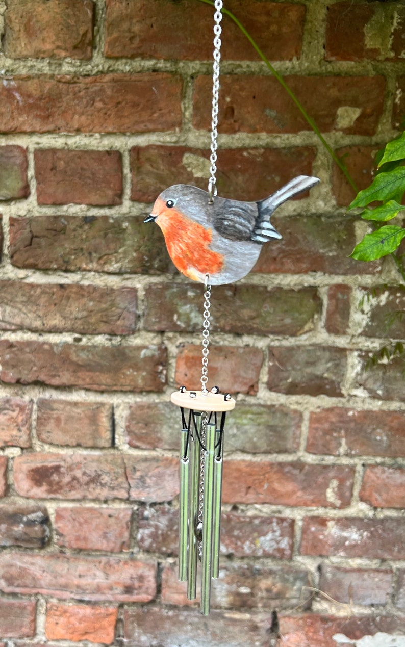 Robin Wind Chime Original Art Laser Cut Hand Painted Wooden - Etsy