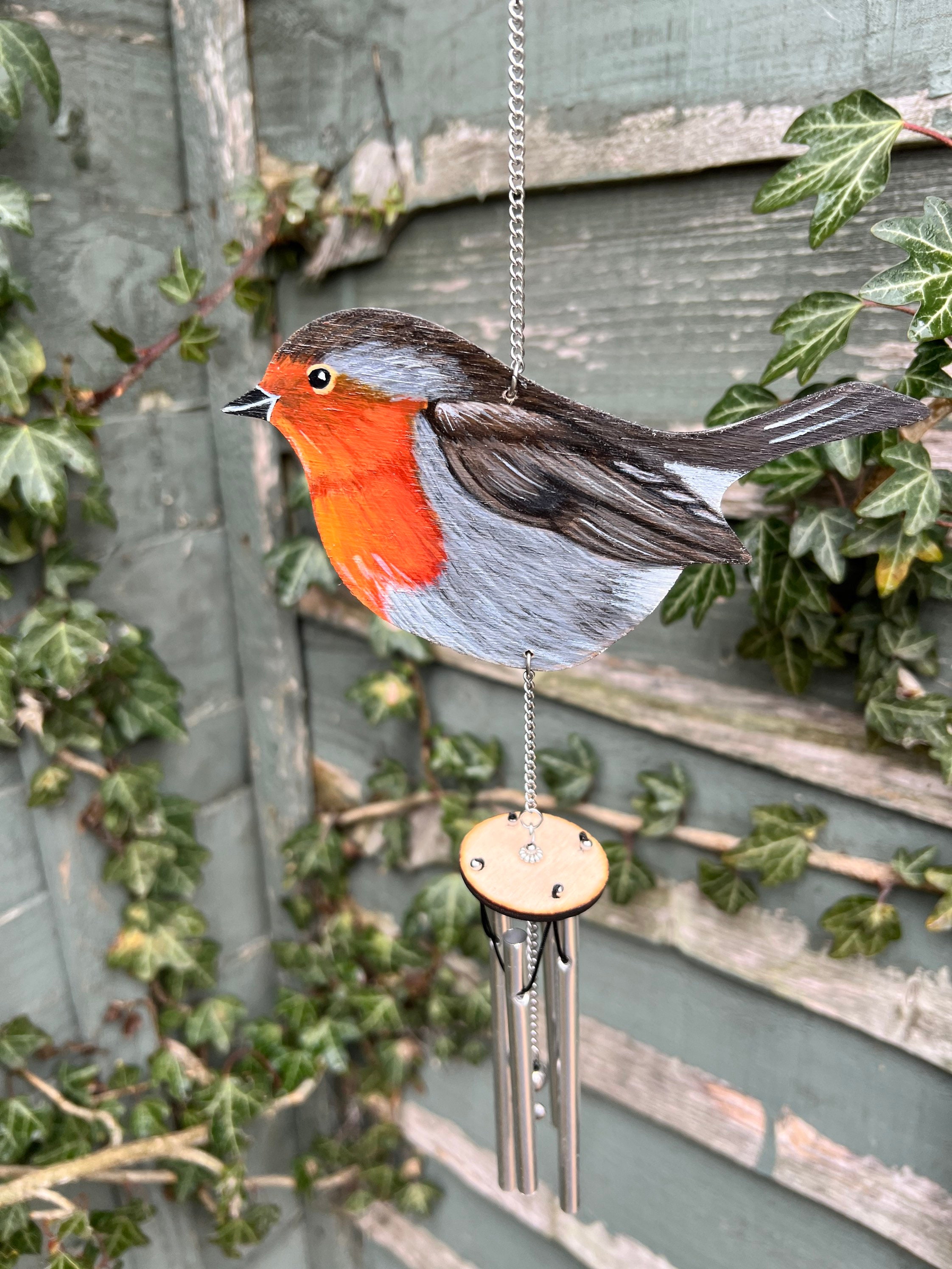 Robin Wind Chime, Original Art , Laser Cut Hand Painted Wooden Robin ...