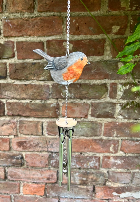 Robin Wind Chime Original Art Laser Cut Hand Painted Wooden - Etsy