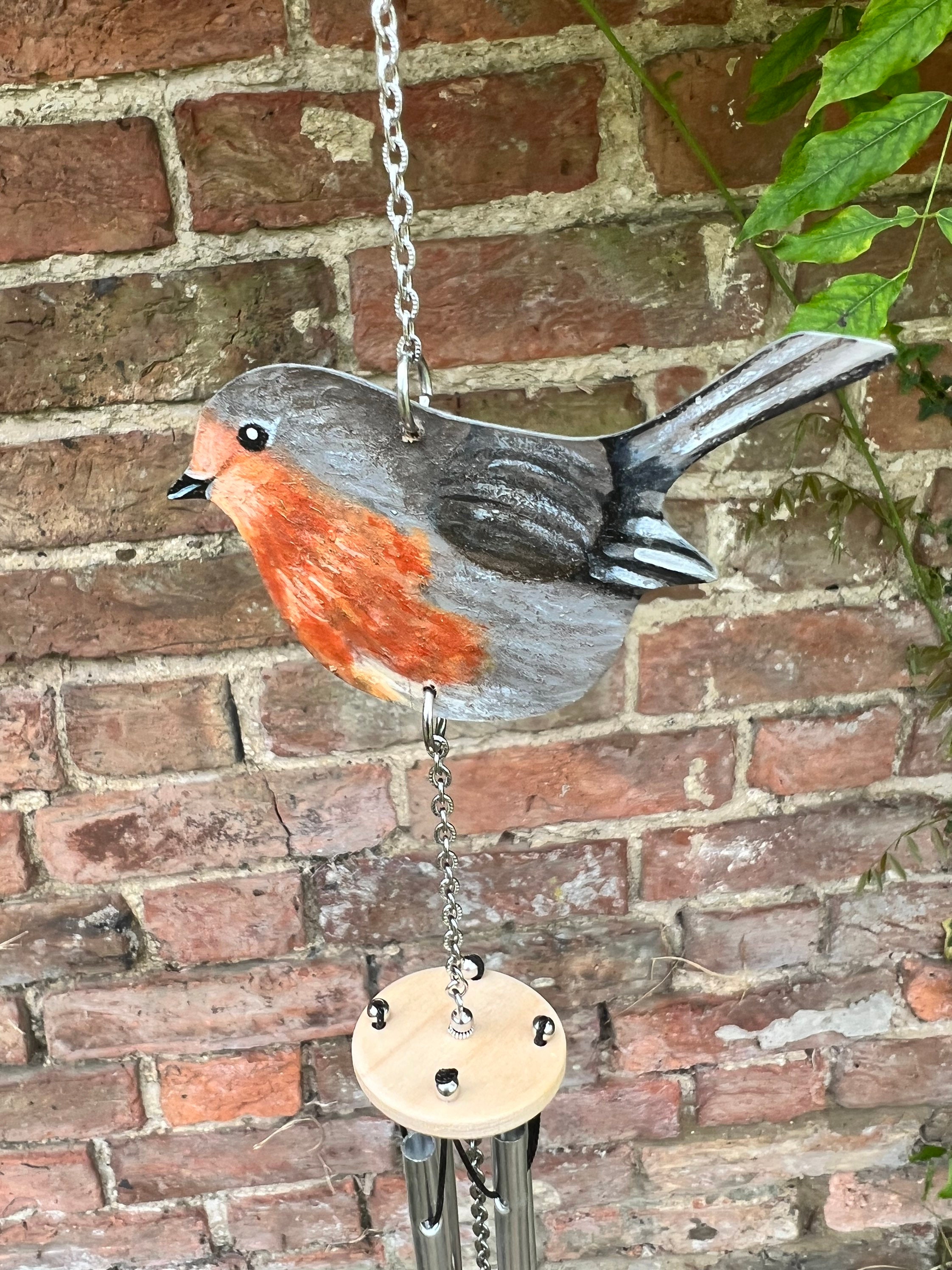 Robin Wind Chime Original Art Laser Cut Hand Painted Wooden - Etsy