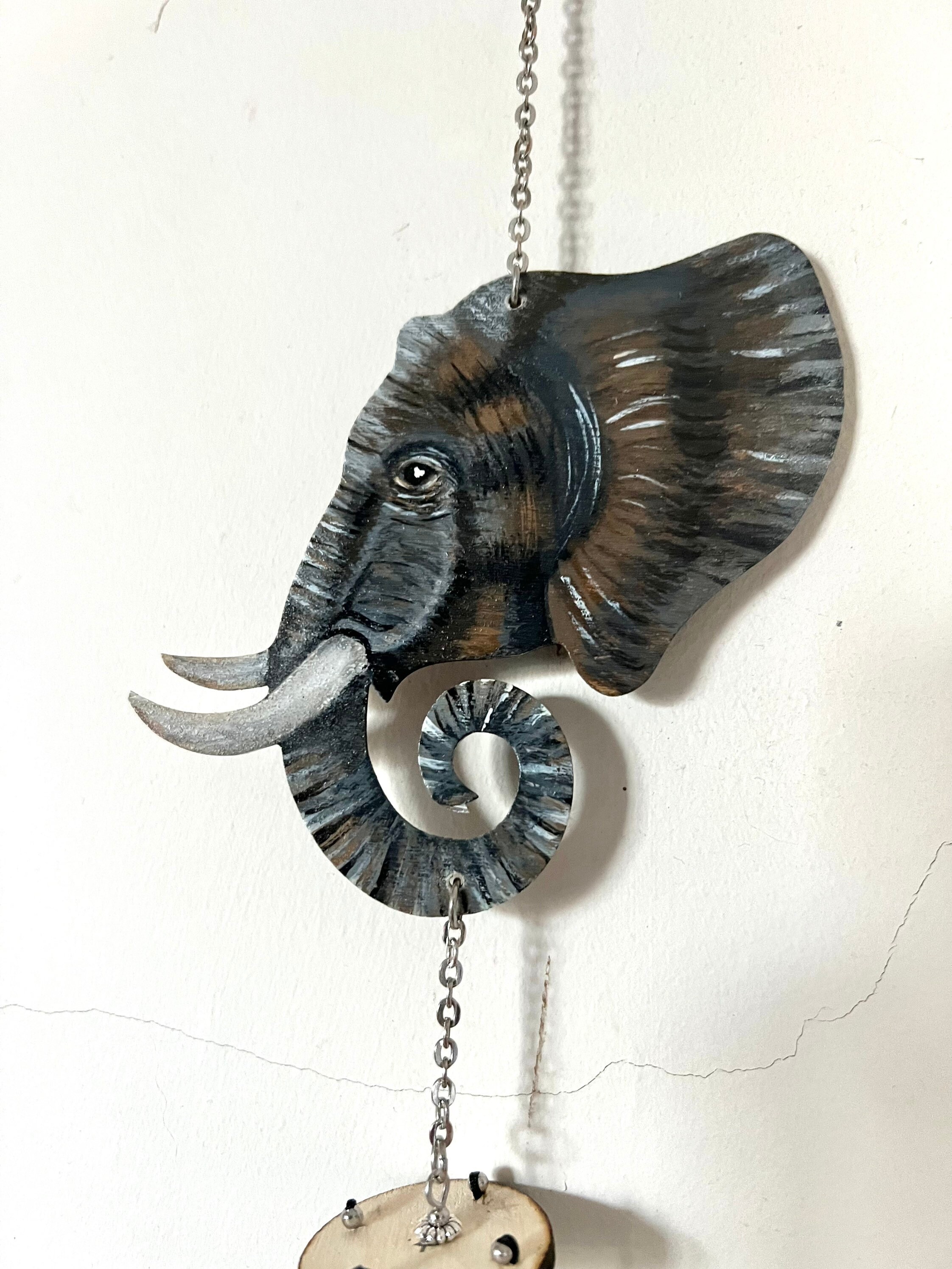 Elephant Wind Chime, Laser Cut and Hand Painted Wooden Wind Chime With ...