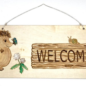 Hedgehog “welcome” Wood Sign. Original Art , Hand Painted. A Donation ...