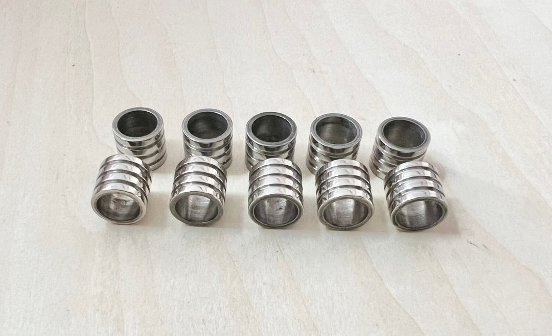 10 Large Stainless Steel Grooved Column Beads. Bead Size 11.5x10mm Hole ...