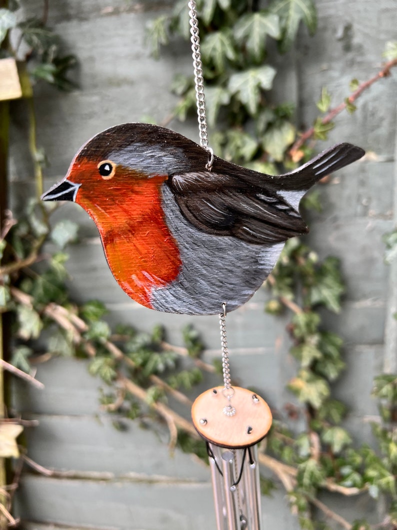 Robin Wind Chime, Original Art , Laser Cut Hand Painted Wooden Robin ...