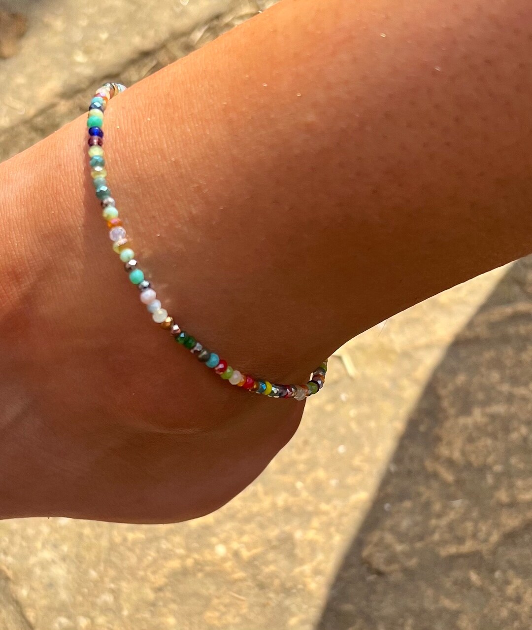 Beaded Anklet With 2mm Multicolour Colour Glass Beads. Choose Length ...