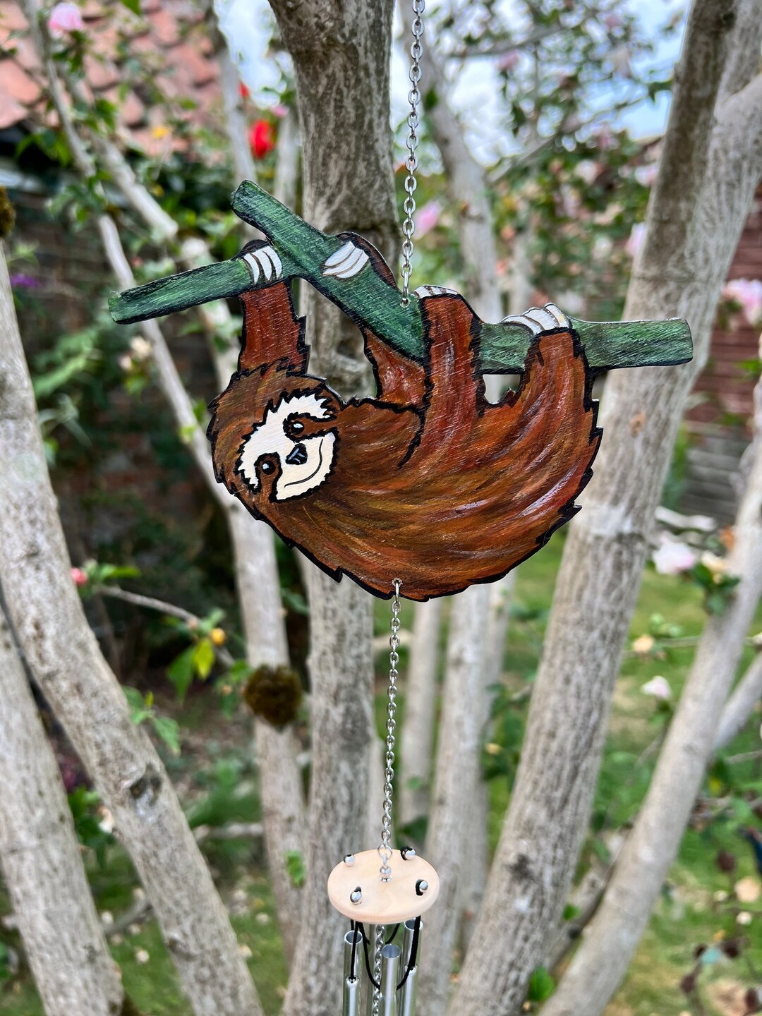 Sloth Wind Chime, Hand Painted Wooden Sloth With Aluminium Chimes. - Etsy