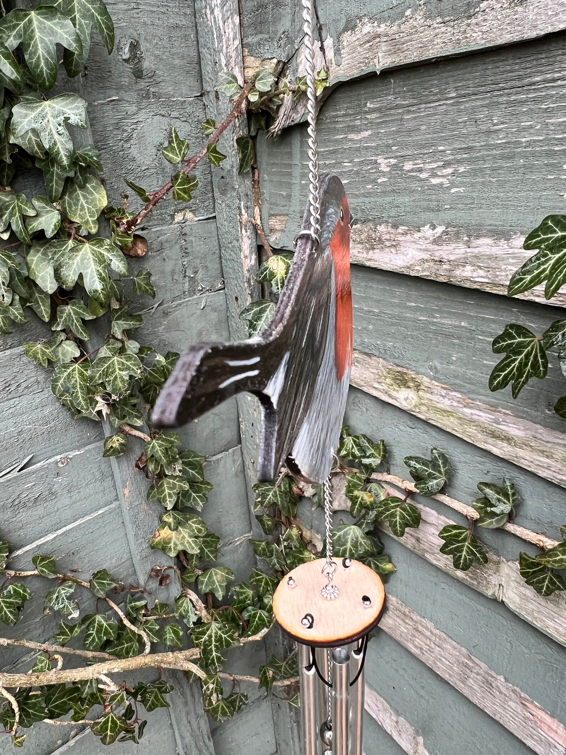 Robin Wind Chime, Original Art , Laser Cut Hand Painted Wooden Robin ...