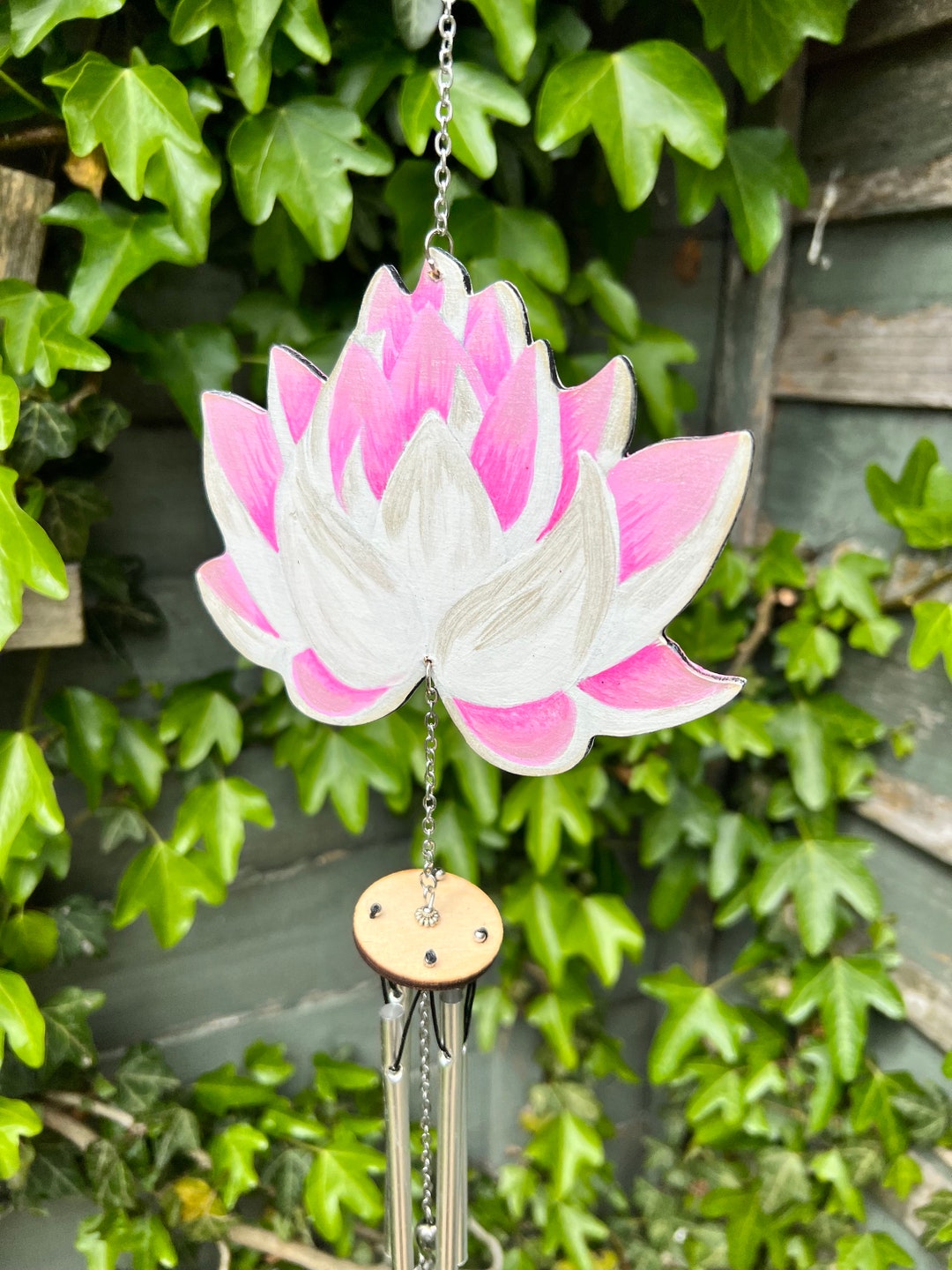 Lotus Flower Wind Chime, Wooden Flower Laser Cut and Hand Painted ...
