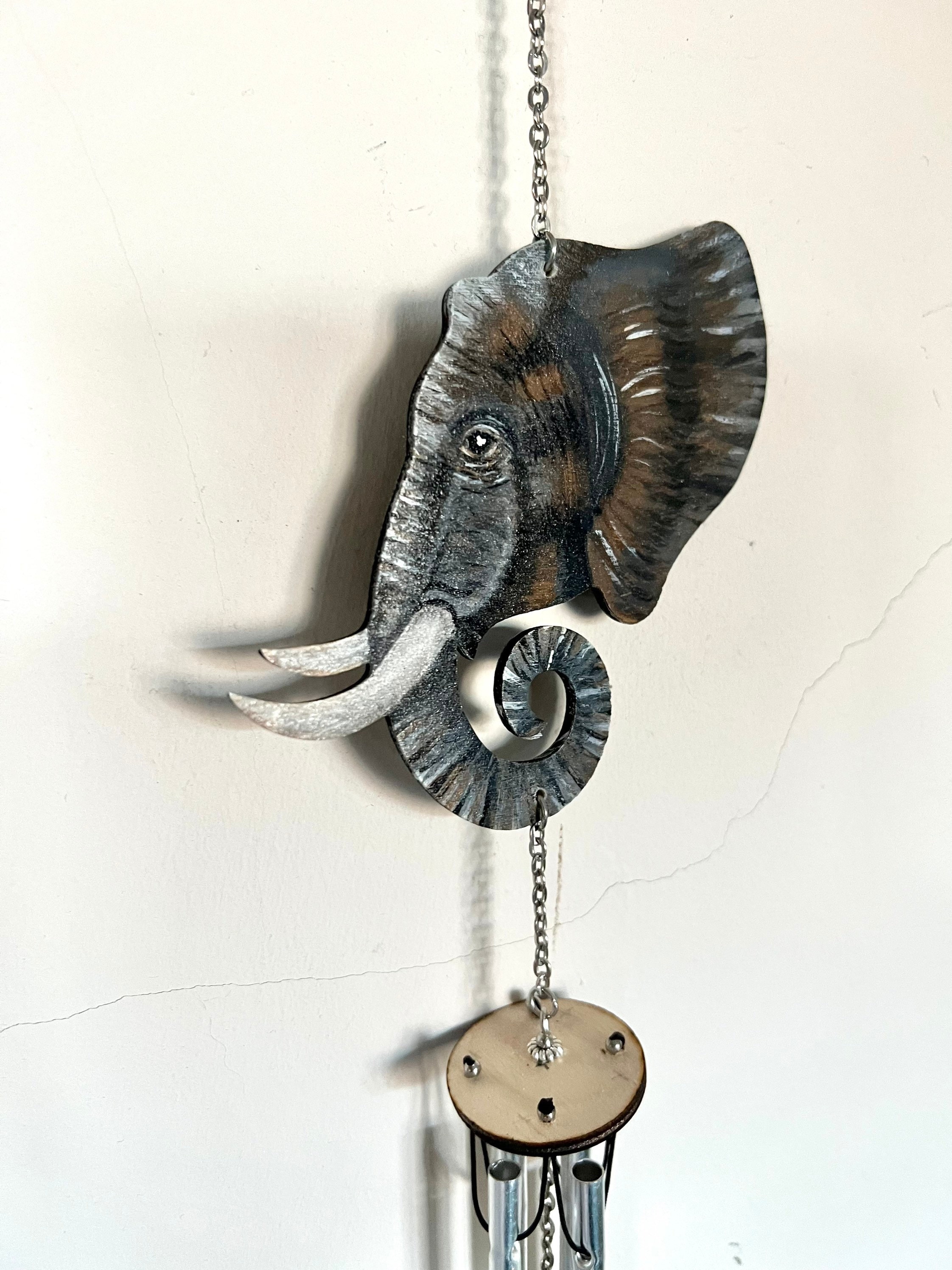 Elephant Wind Chime, Laser Cut and Hand Painted Wooden Wind Chime With ...