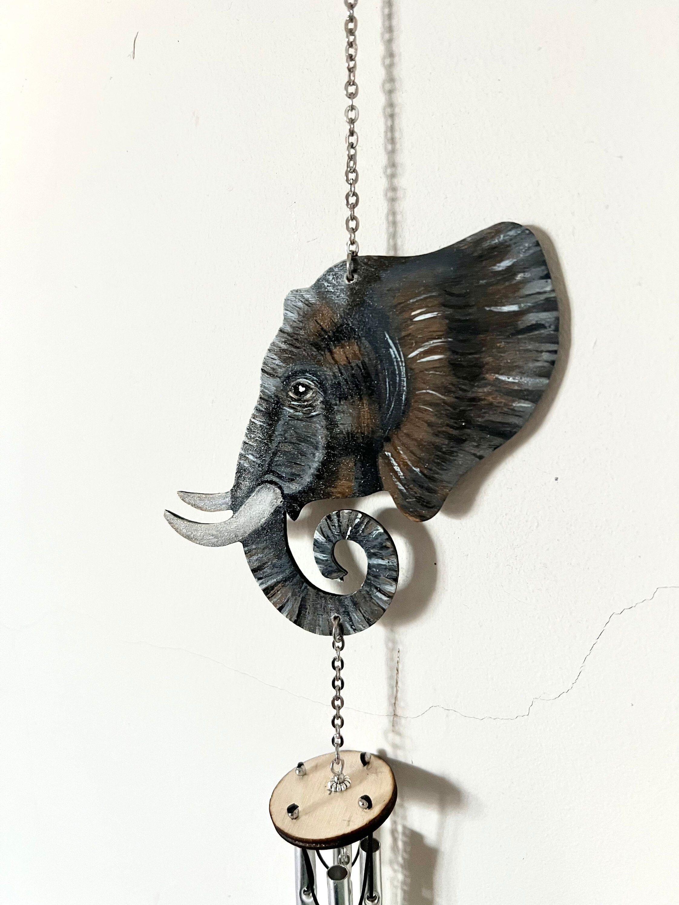 Elephant Wind Chime, Laser Cut and Hand Painted Wooden Wind Chime With ...