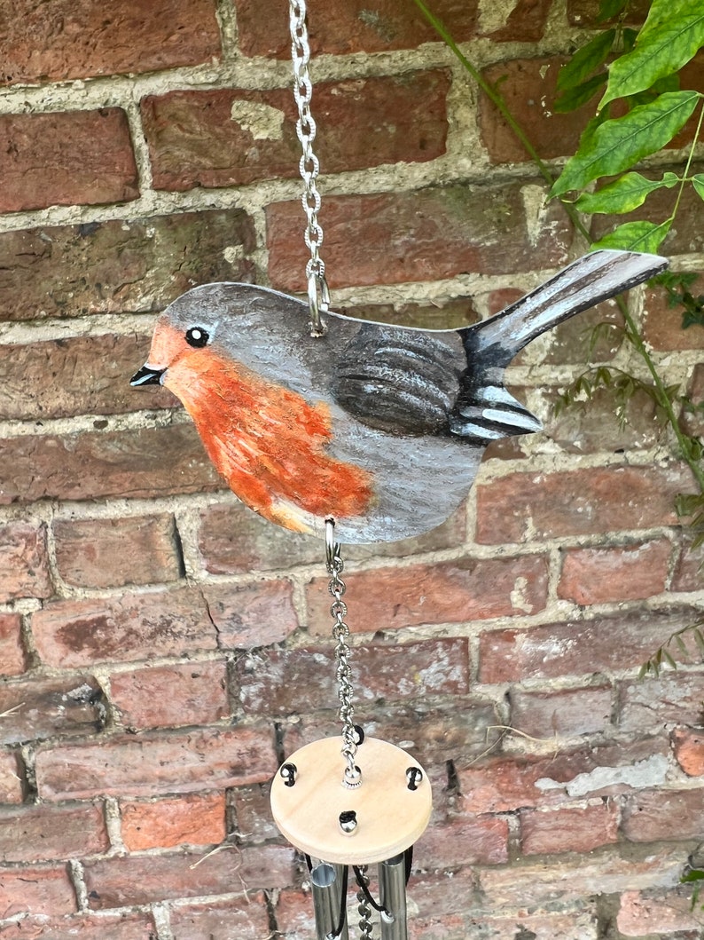 Robin Wind Chime Original Art Laser Cut Hand Painted Wooden - Etsy UK