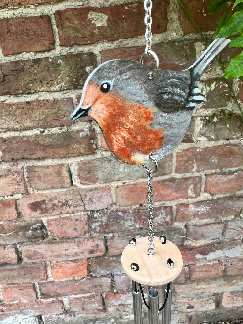Robin Wind Chime Original Art Laser Cut Hand Painted Wooden - Etsy UK