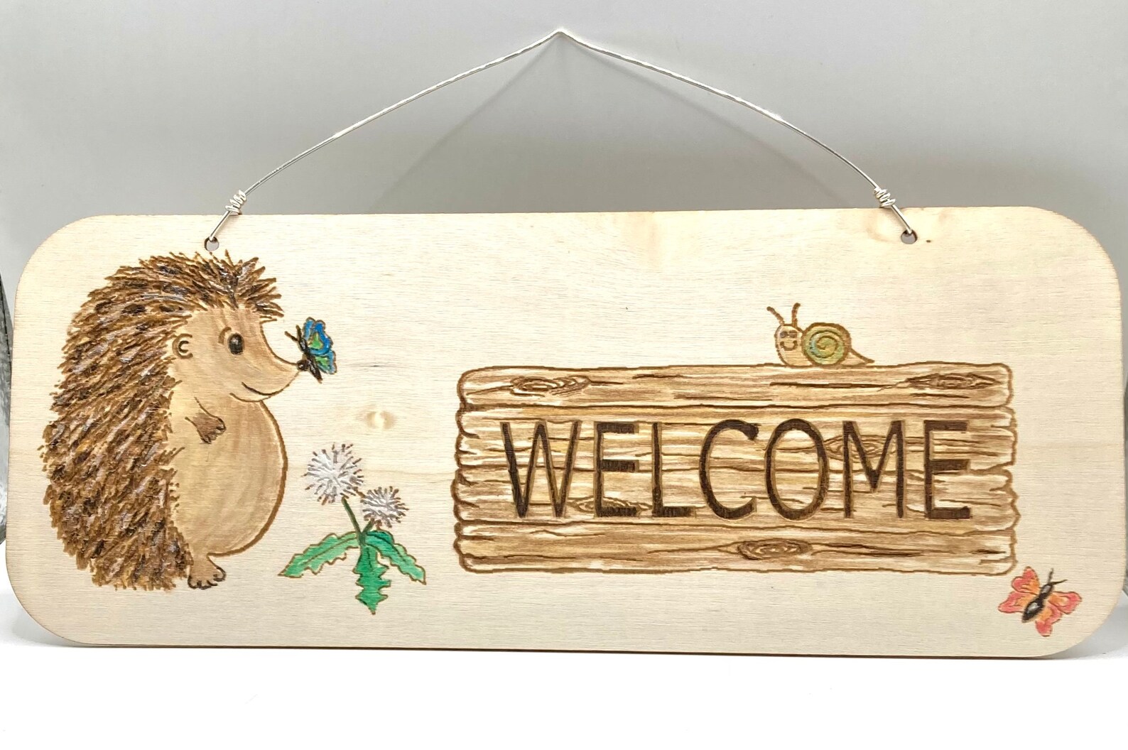Hedgehog welcome Wood Sign. Original Art Hand Painted. A - Etsy