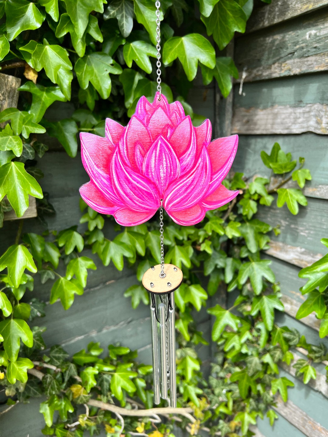 Lotus Flower Wind Chime, Wooden Flower Laser Cut and Hand Painted ...