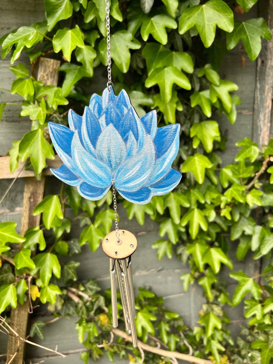 Lotus Flower Wind Chime, Wooden Flower Laser Cut and Hand Painted ...