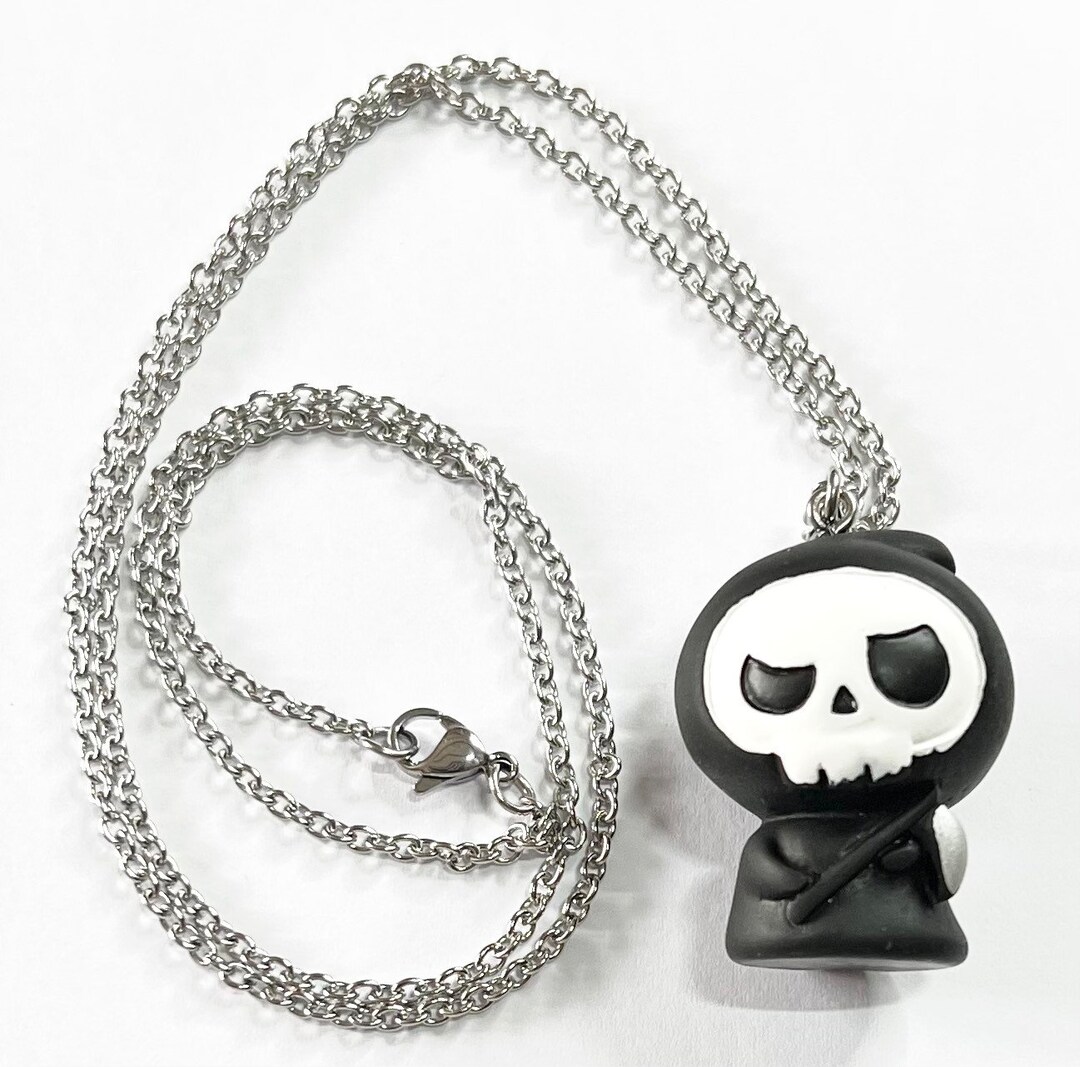 Halloween Cute Grim Reaper 3D Pendant Necklace With Stainless Steel ...