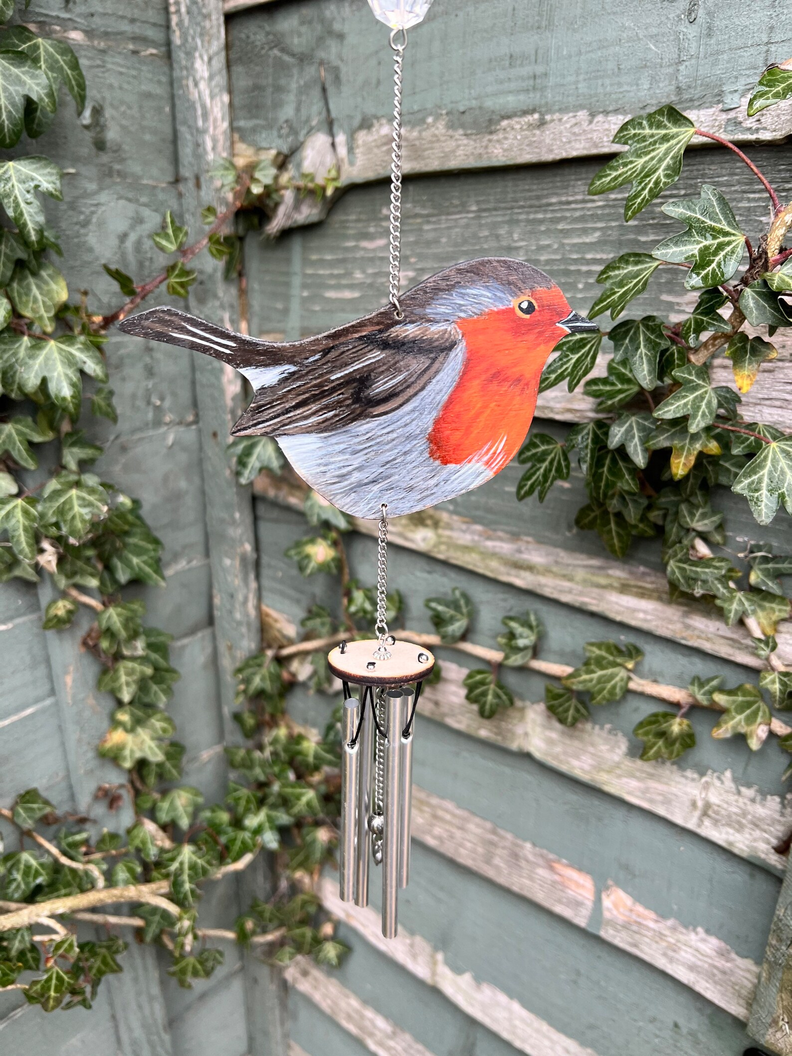 Robin Wind Chime, Original Art , Laser Cut Hand Painted Wooden Robin ...
